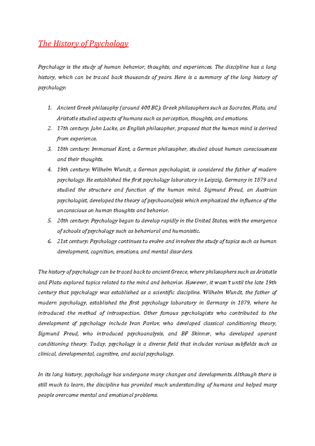 History of psychology - The History of Psychology Psychology is the ...