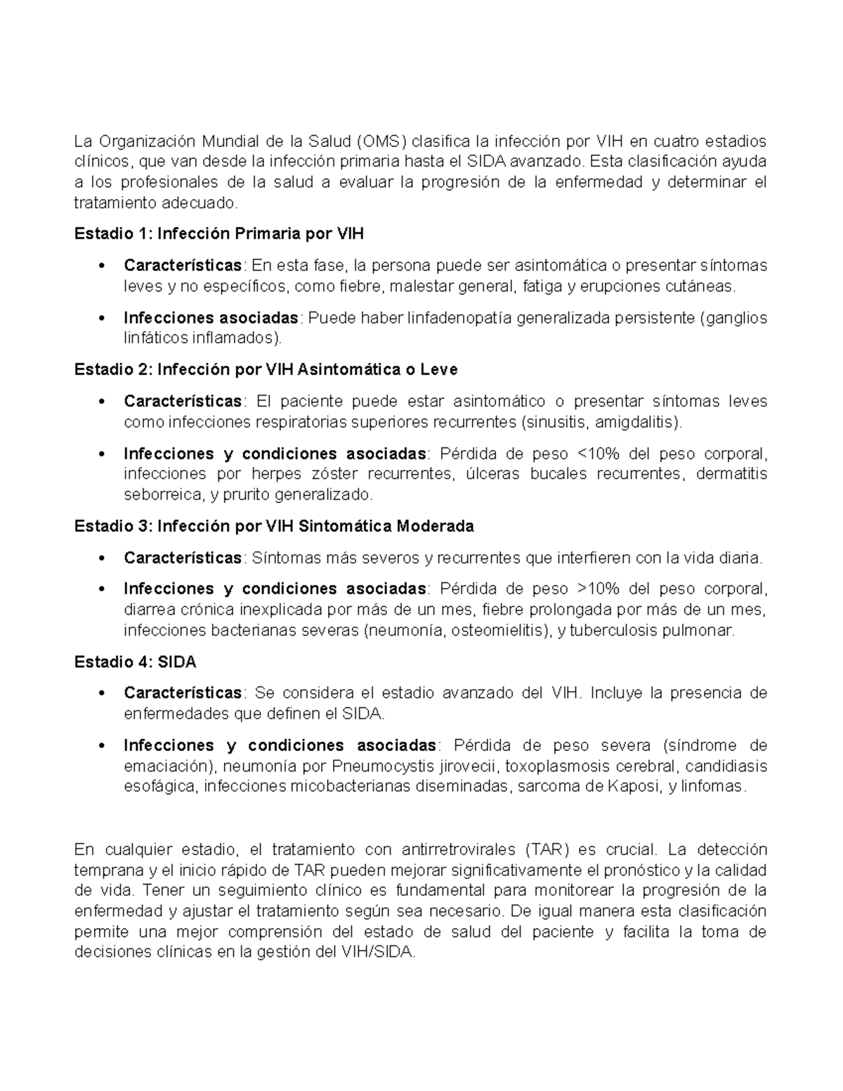 Clasificación de Estadios del VIH: Guía Completa para Estudiantes - Studocu