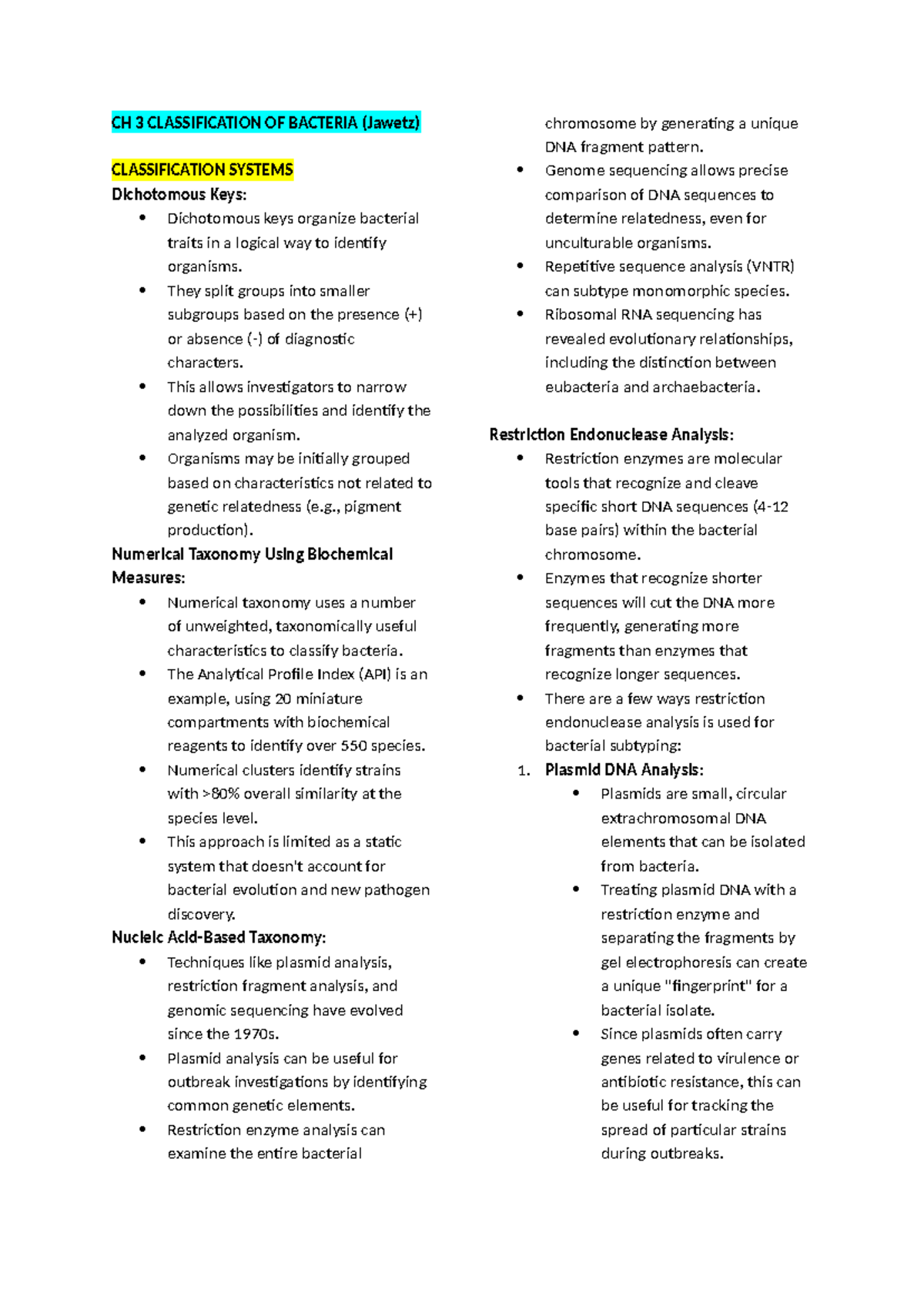 CH 3 Bacterial Classification Systems and Taxonomy Overview - Studocu