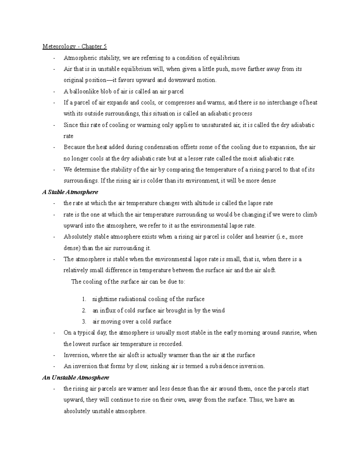 Meteorology - Chapter 5: Atmospheric Stability & Cloud Development ...
