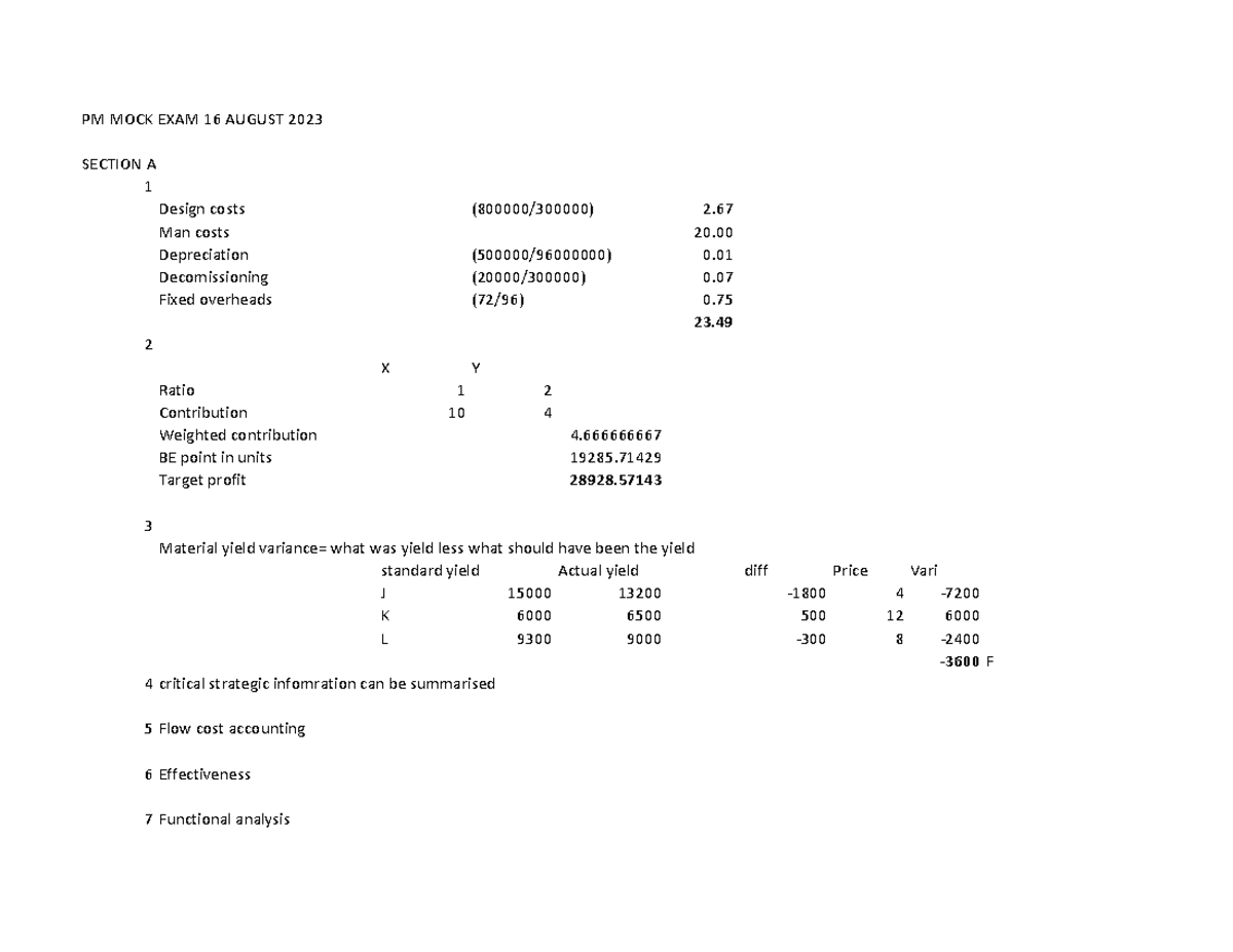 PM Mock Exam Notes - 16 August 2023 Analysis and Insights - Studocu