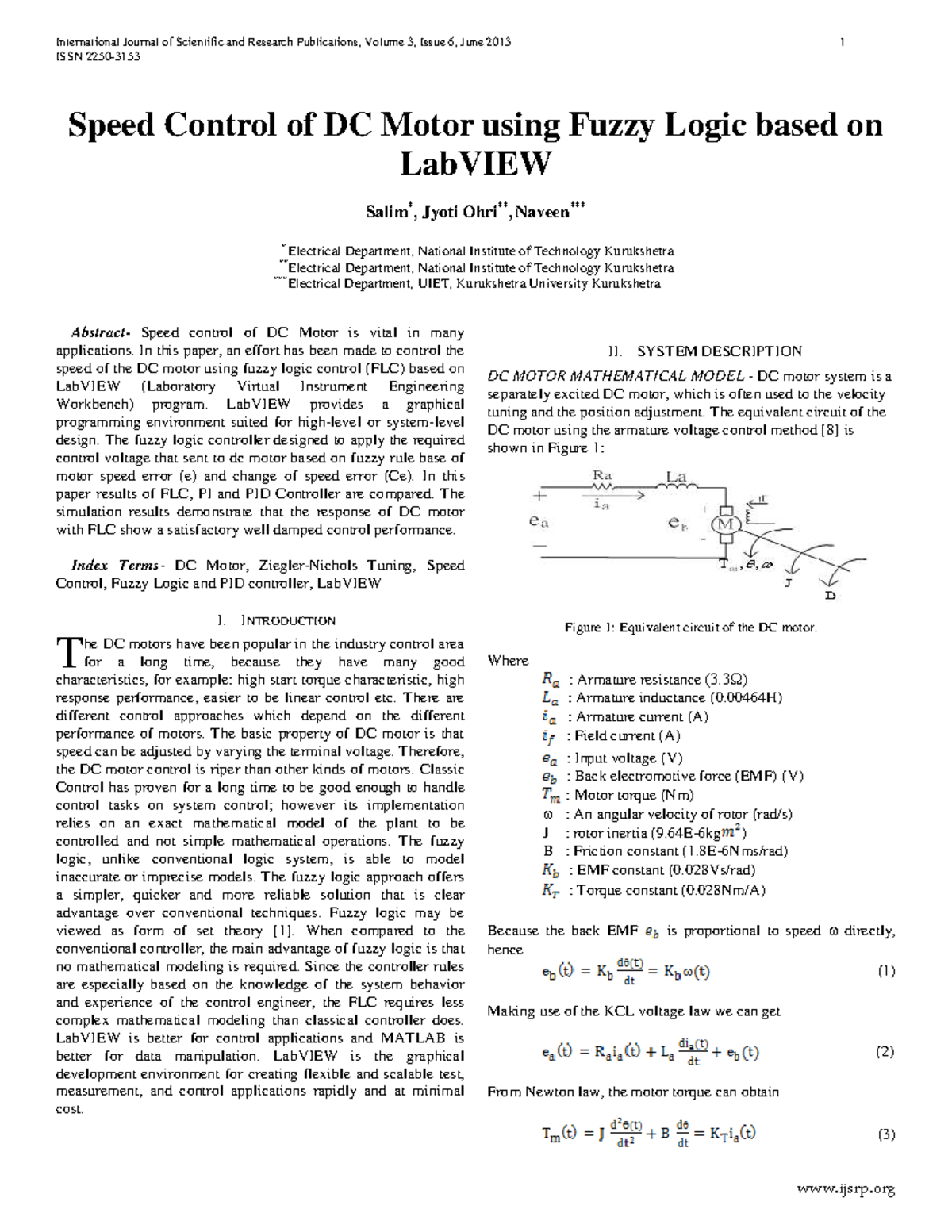Speed Control of DC Motor Using Fuzzy Logic in LabVIEW (NIT Kurukshetra ...