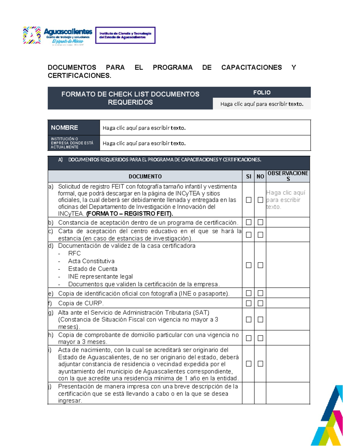 Formato Checklist Capacitaciones Y Certificaciones - DOCUMENTOS PARA EL PROGRAMA DE ...