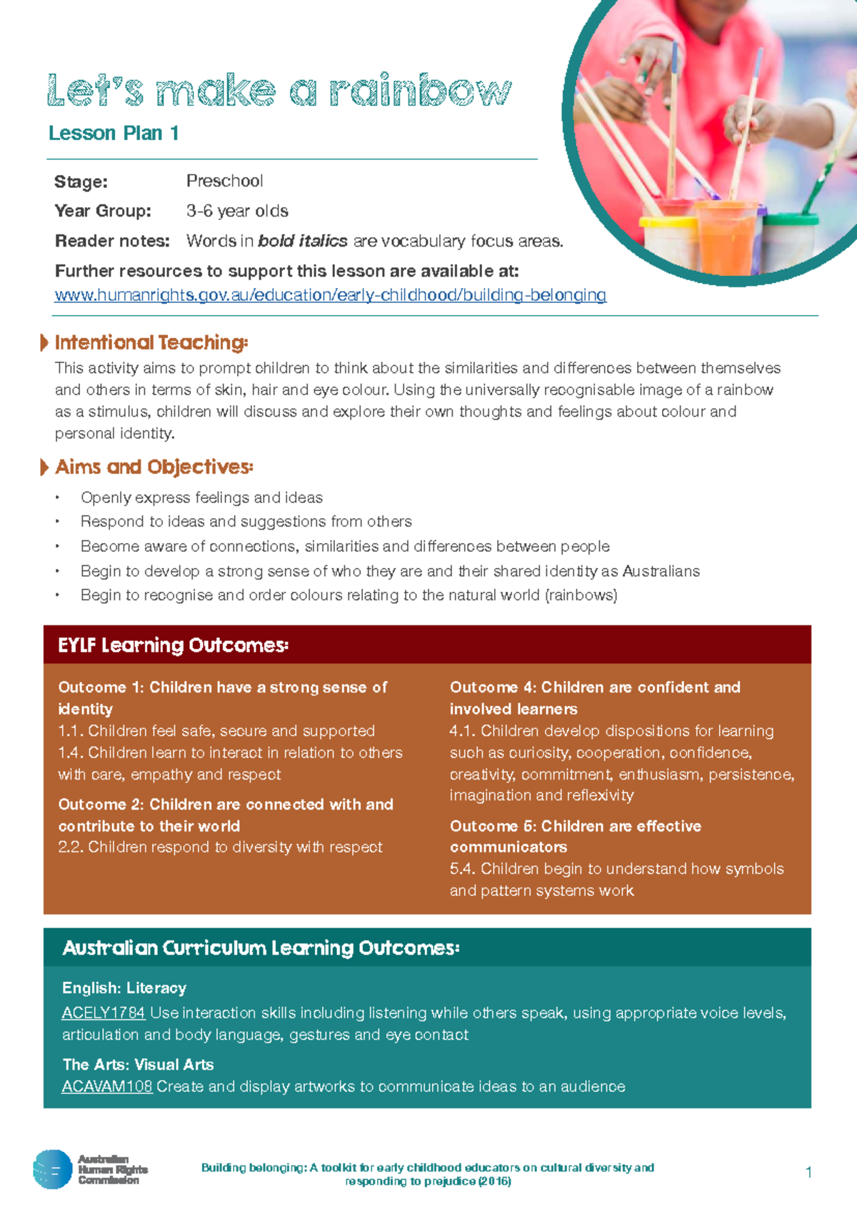 Lesson Plan: Let's Make a Rainbow - Preschool Activity - Studocu