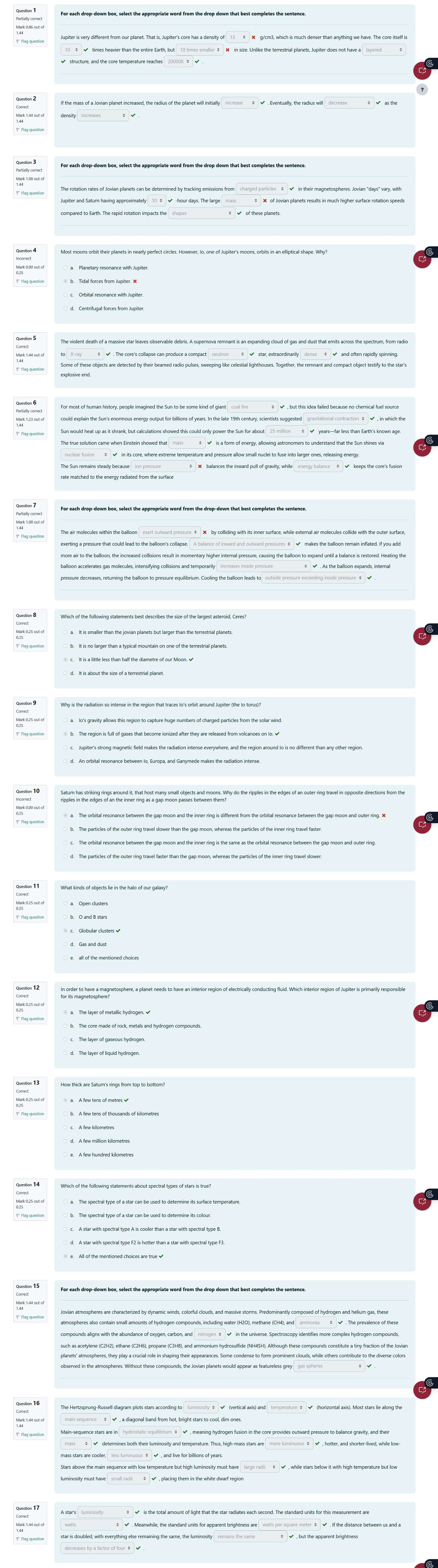 JUP 101: Quiz Review on Jovian Planets and Stellar Concepts - Studocu