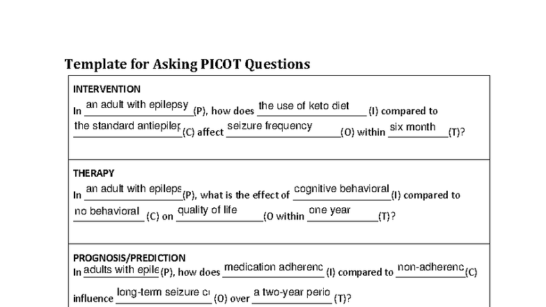 PICOT Questions for Epilepsy Interventions and Outcomes - Studocu