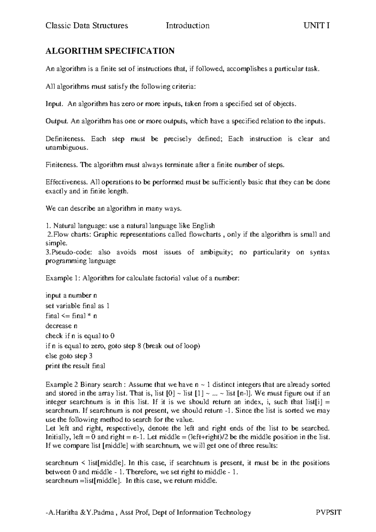 Unit1 - Comprehensive Notes on Algorithms and Their Analysis - Studocu