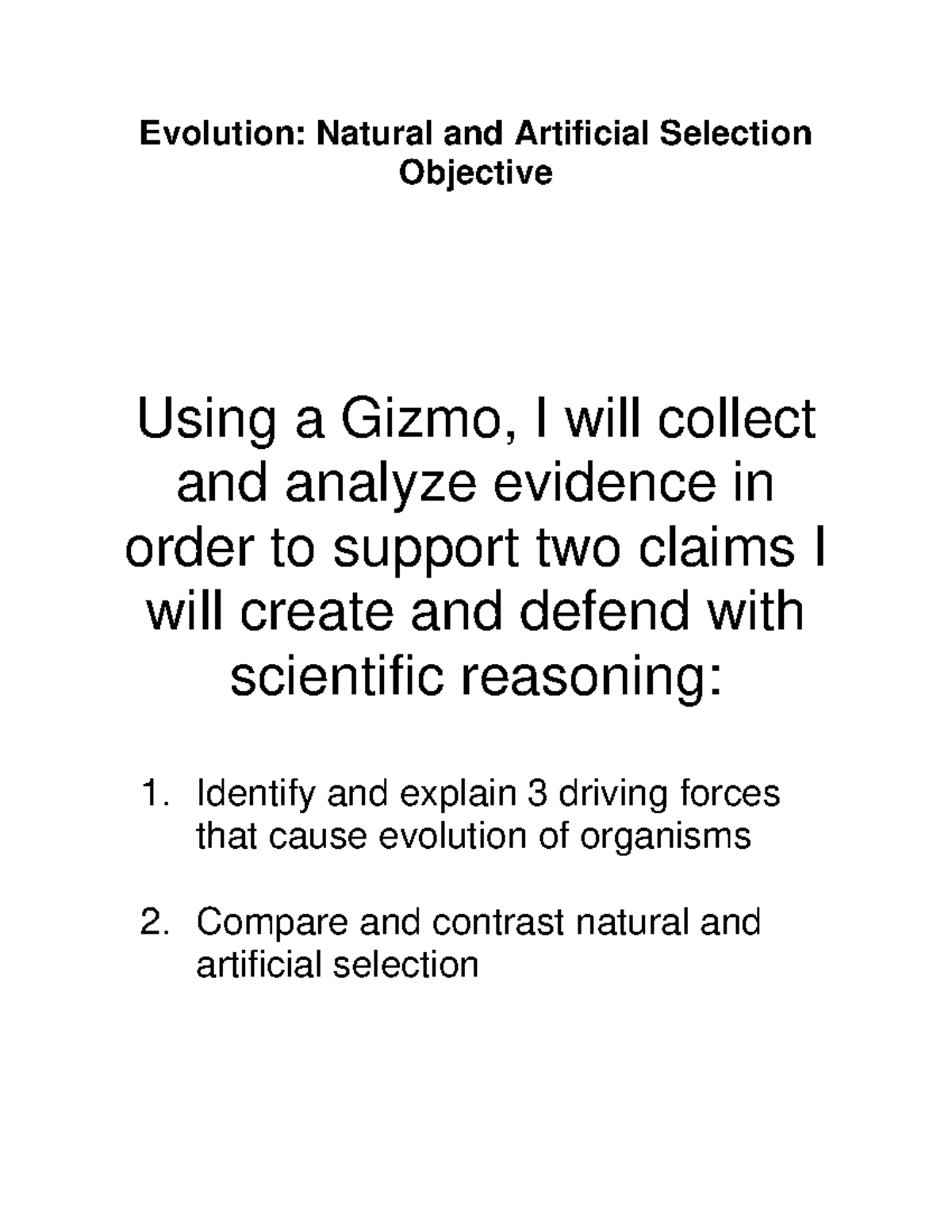 Natural vs. Artificial Selection: Gizmo Exploration Insights - Studocu