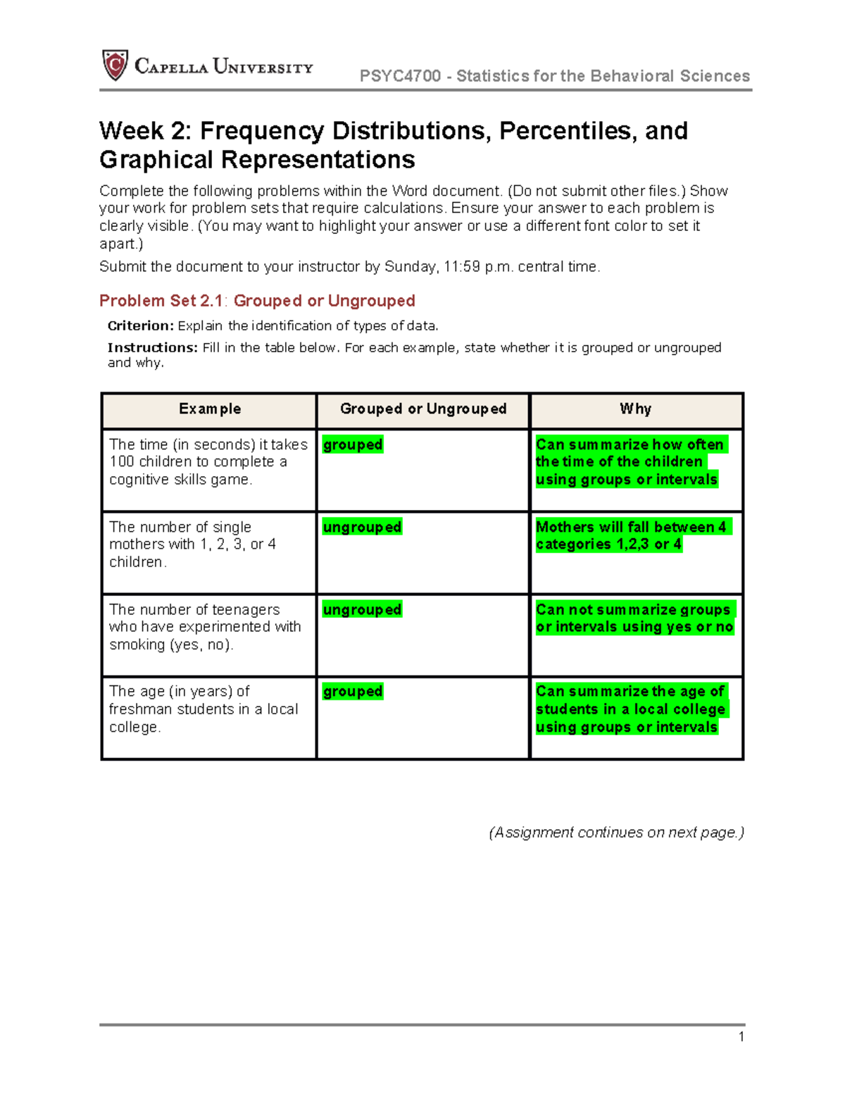 STAT 101: Week 2 Assignment - Frequency Distributions & Graphs - Studocu