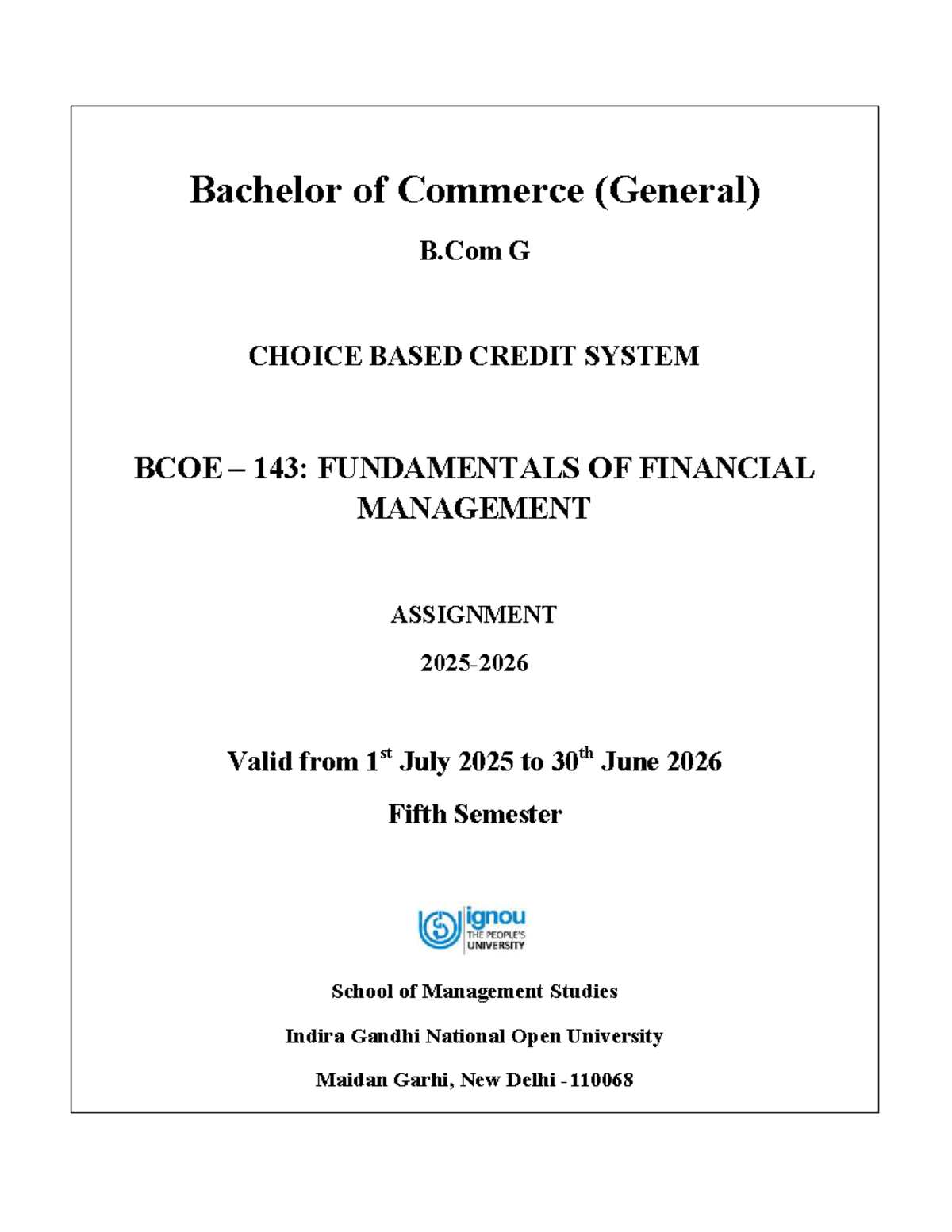 BCOE 143: Assignment on Fundamentals of Financial Management - Studocu