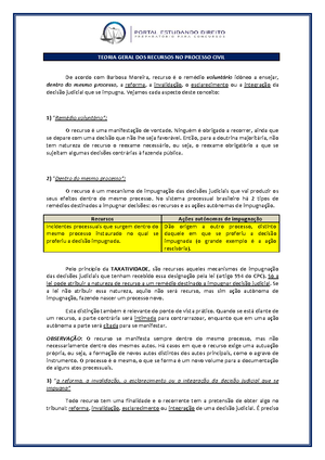 Recursos no Processo Penal: Conceitos e Princípios - CPP 1 - Studocu
