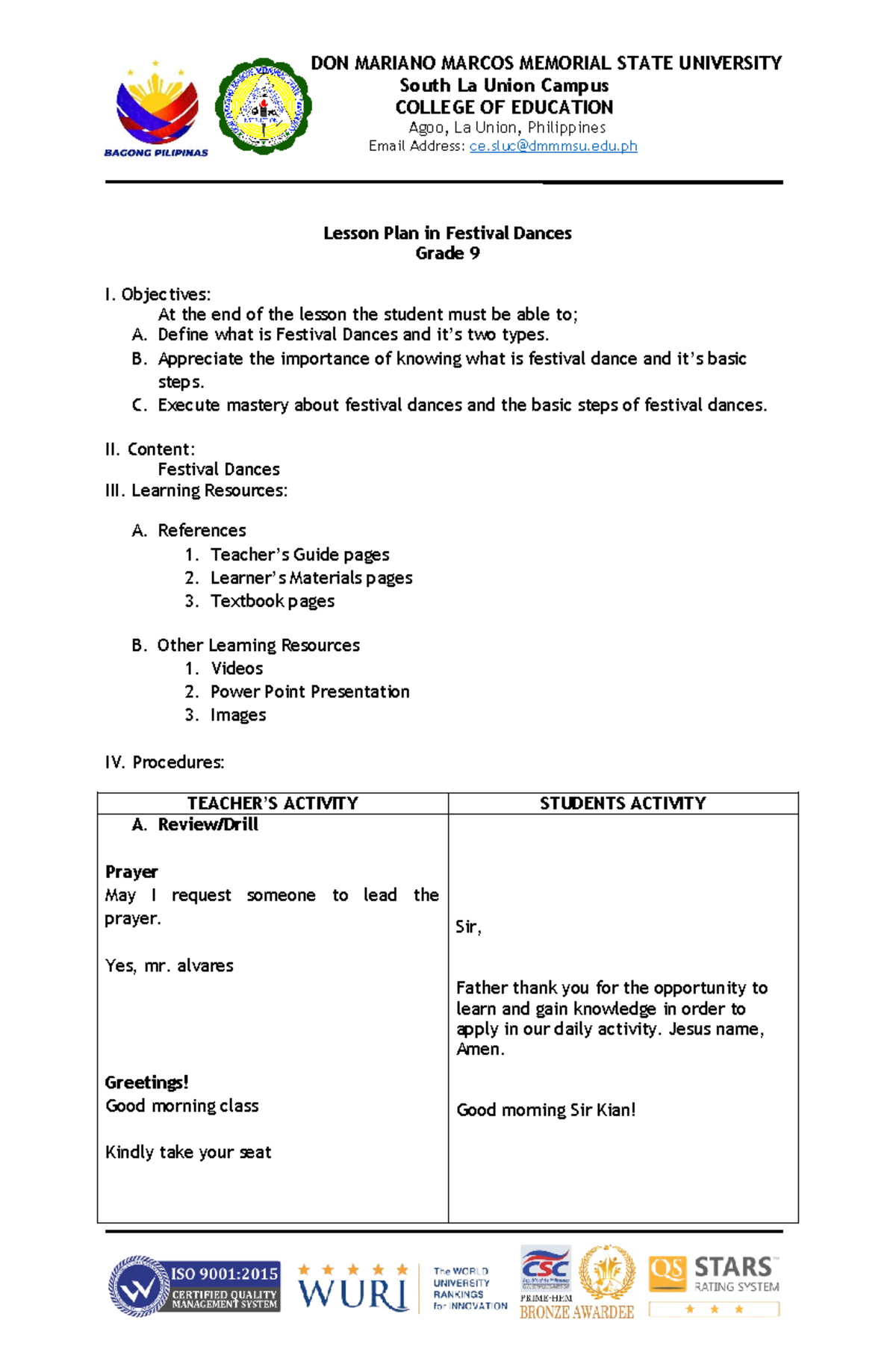 Grade 9 Lesson Plan: Understanding Festival Dances and Their Steps ...