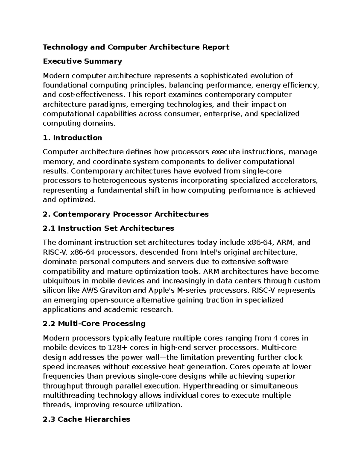 Technology and Computer Architecture Report: Executive Summary Analysis ...