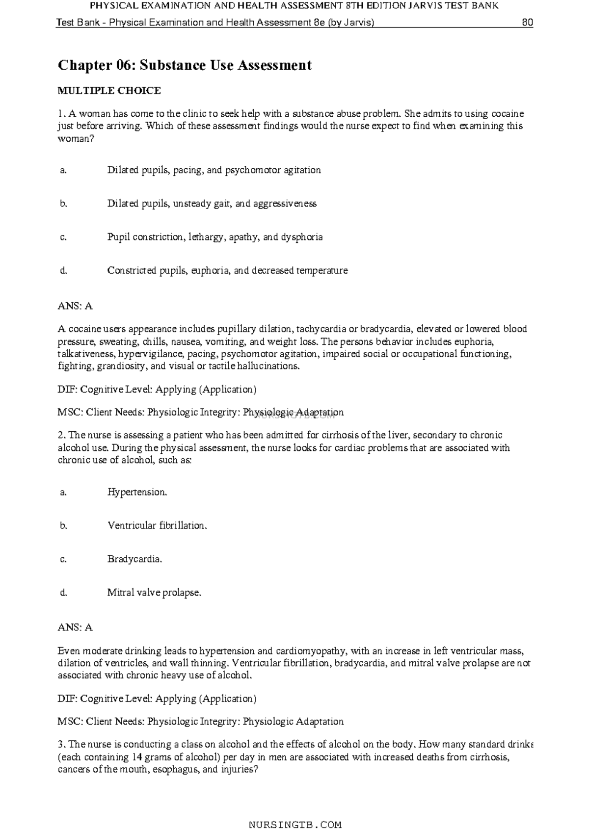 CH 6 Substance Use Assessment: Key MCQs and Concepts - Studocu