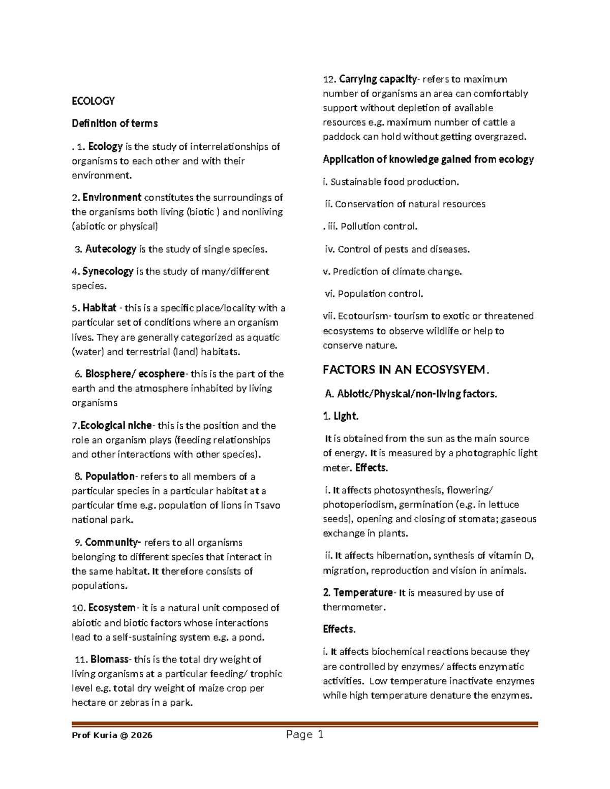 Ecology Notes (ECO 2026): Key Terms and Concepts Explained - Studocu