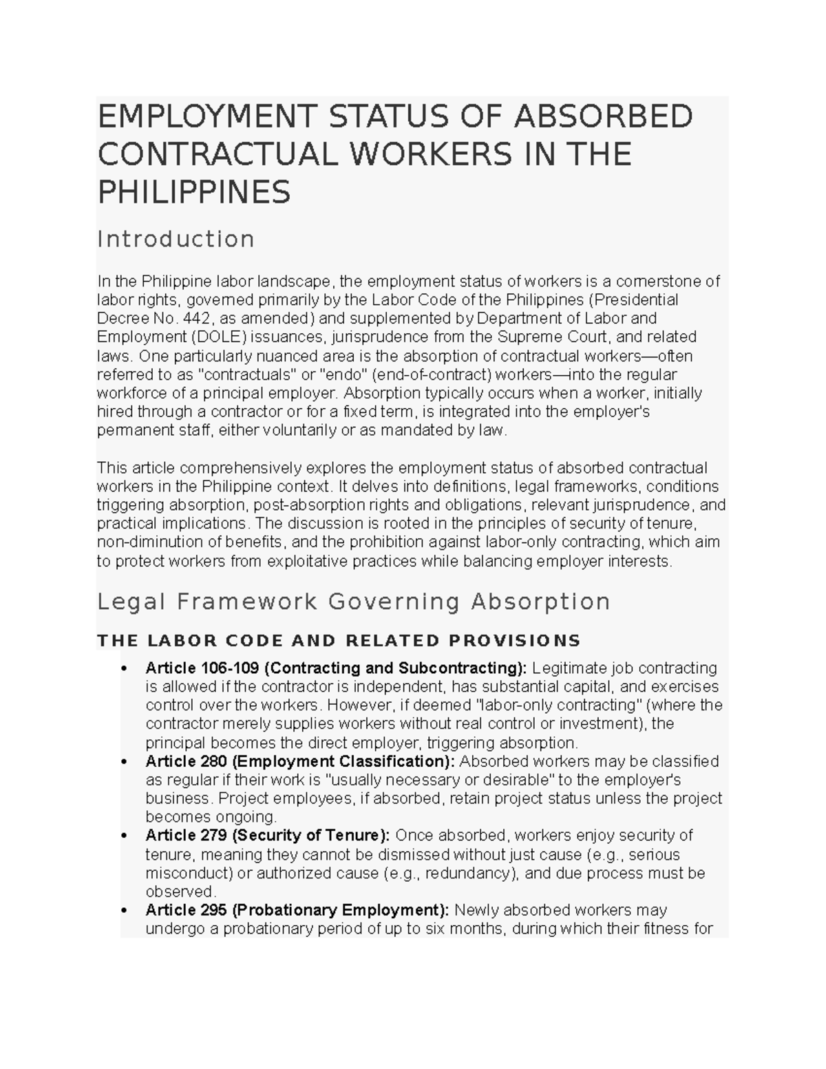 EMP 101: Employment Status of Absorbed Contractual Workers in the PH ...