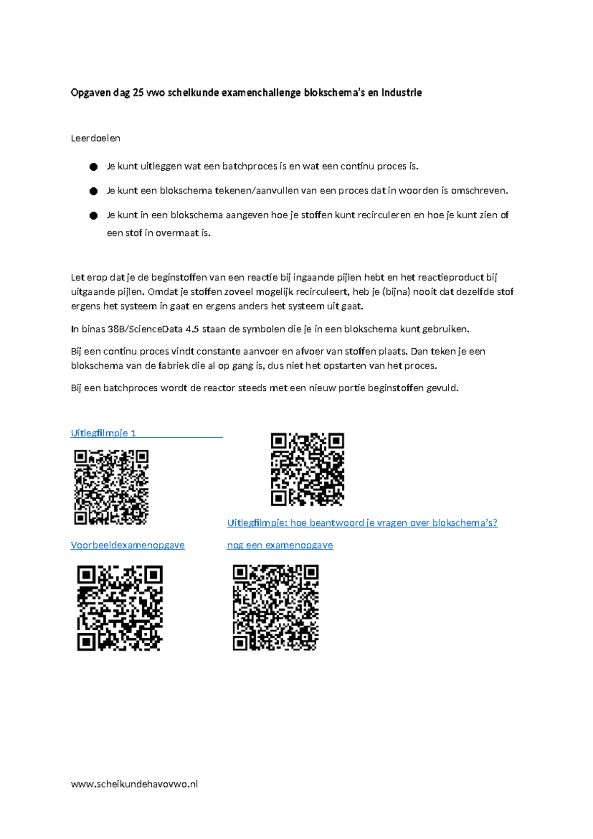 Opgaven dag 25 VWO Scheikunde: Blokschema's en Procesuitleg - Studeersnel