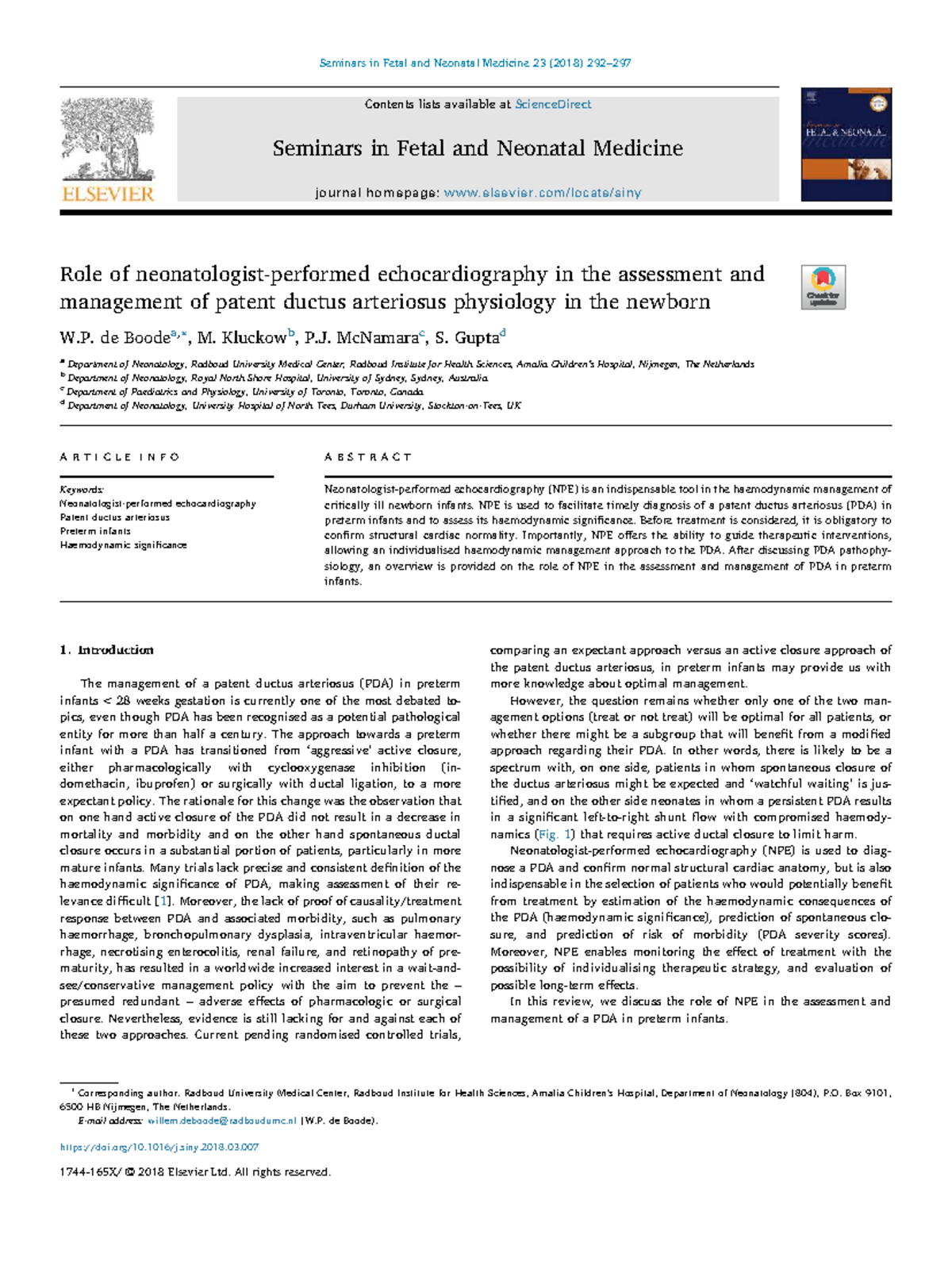Role of Echocardiography in Managing Patent Ductus Arteriosus in ...