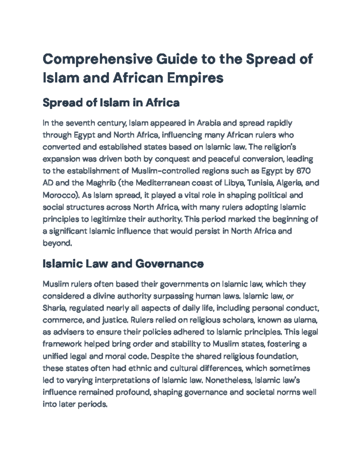 Comprehensive Overview of Islam's Influence on African Empires (HIST ...