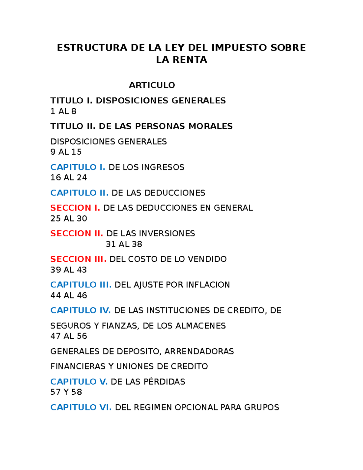 Estructura de la Ley del ISR: Análisis y Claves Esenciales - Studocu