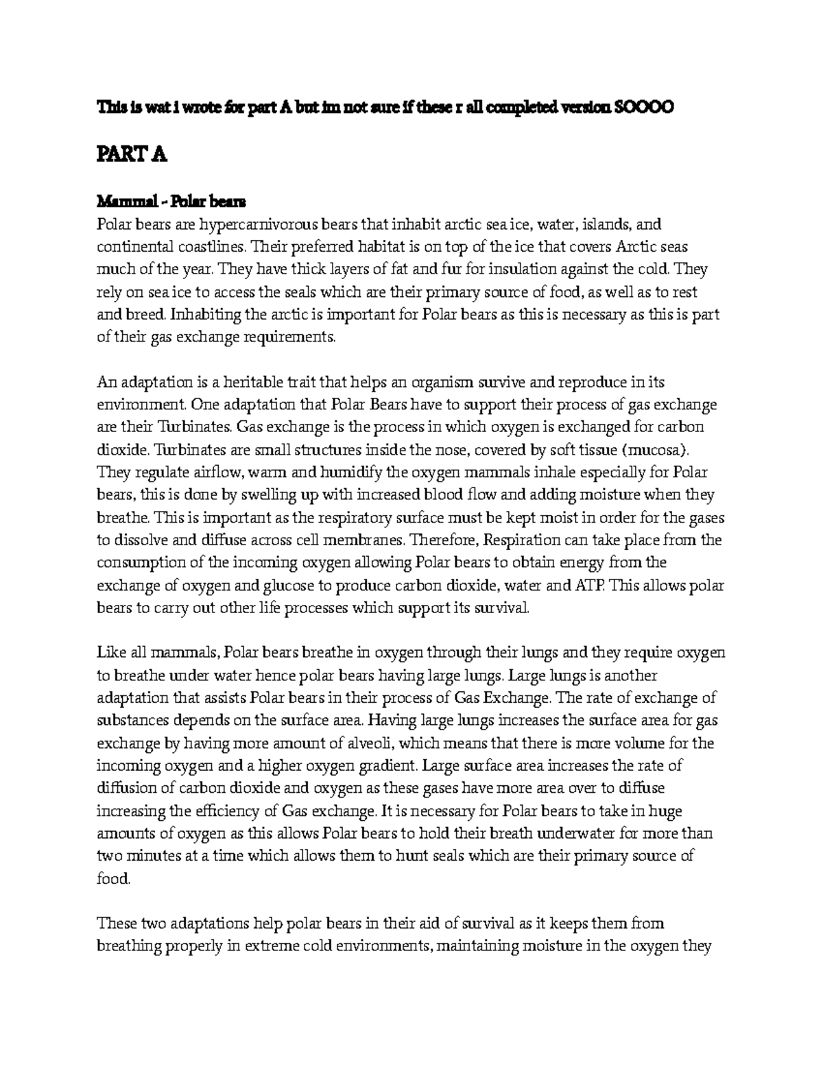 Gas Exchange Internal: Adaptations in Mammals and Insects - Studocu