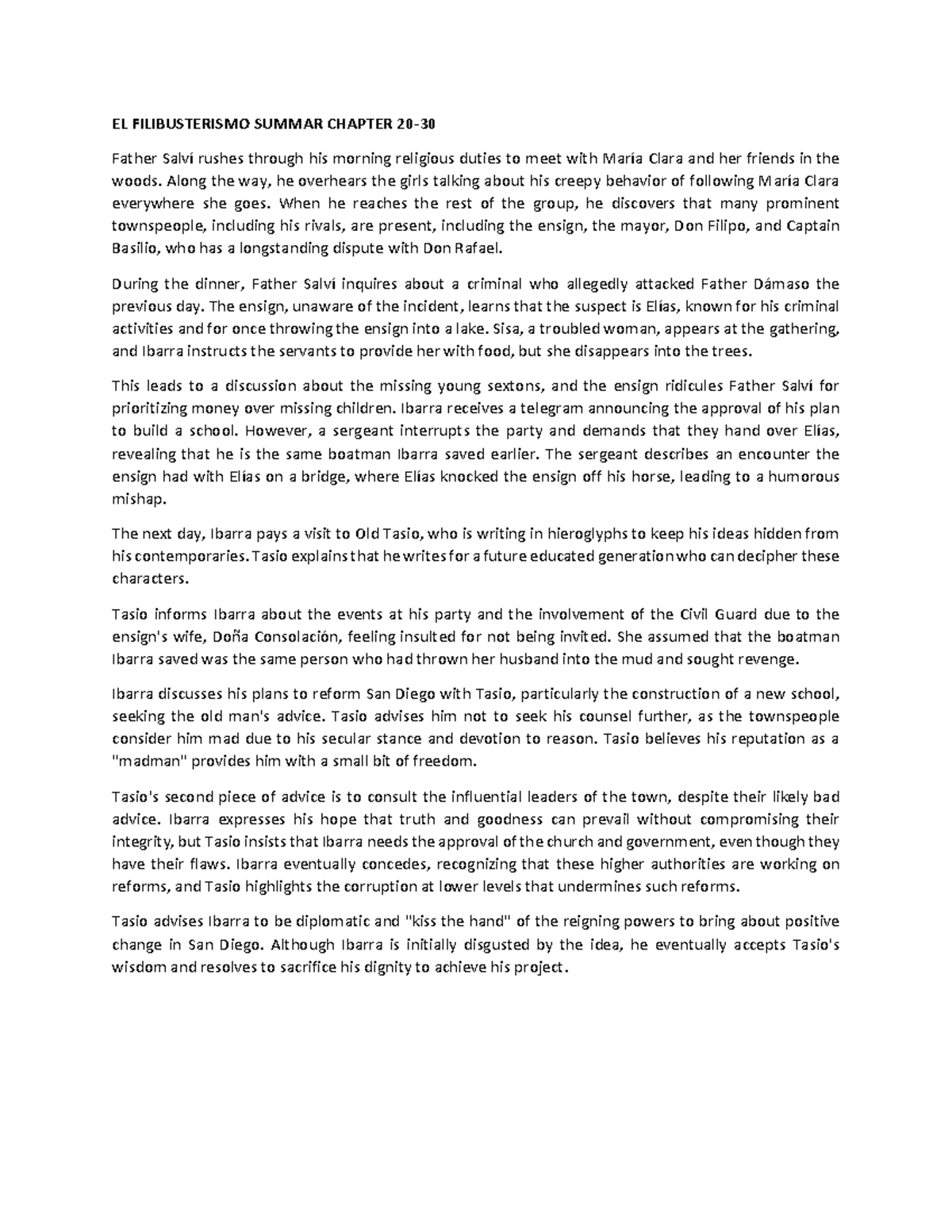 EL Filibusterismo Chapters 20-30 Detailed Summary and Analysis - Studocu