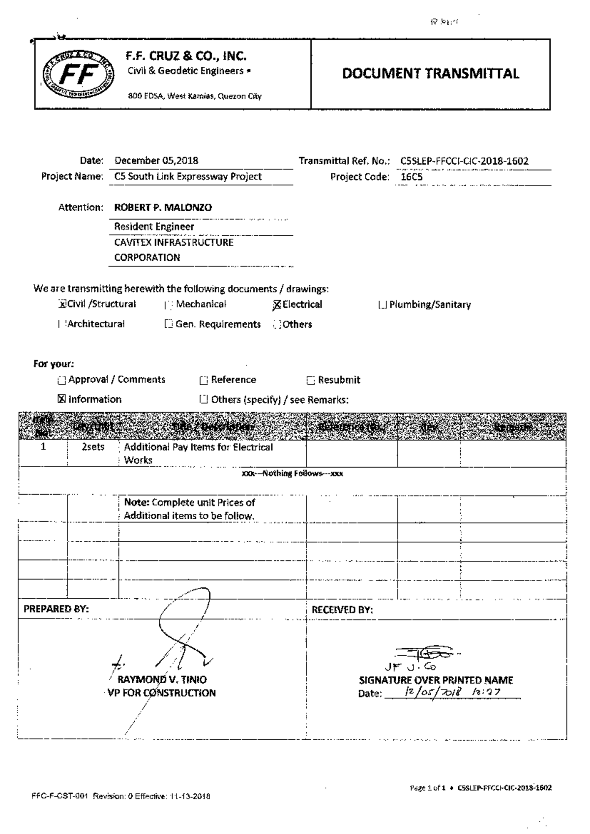 C5 South Link Expressway Project: Additional Electrical Pay Items - Studocu