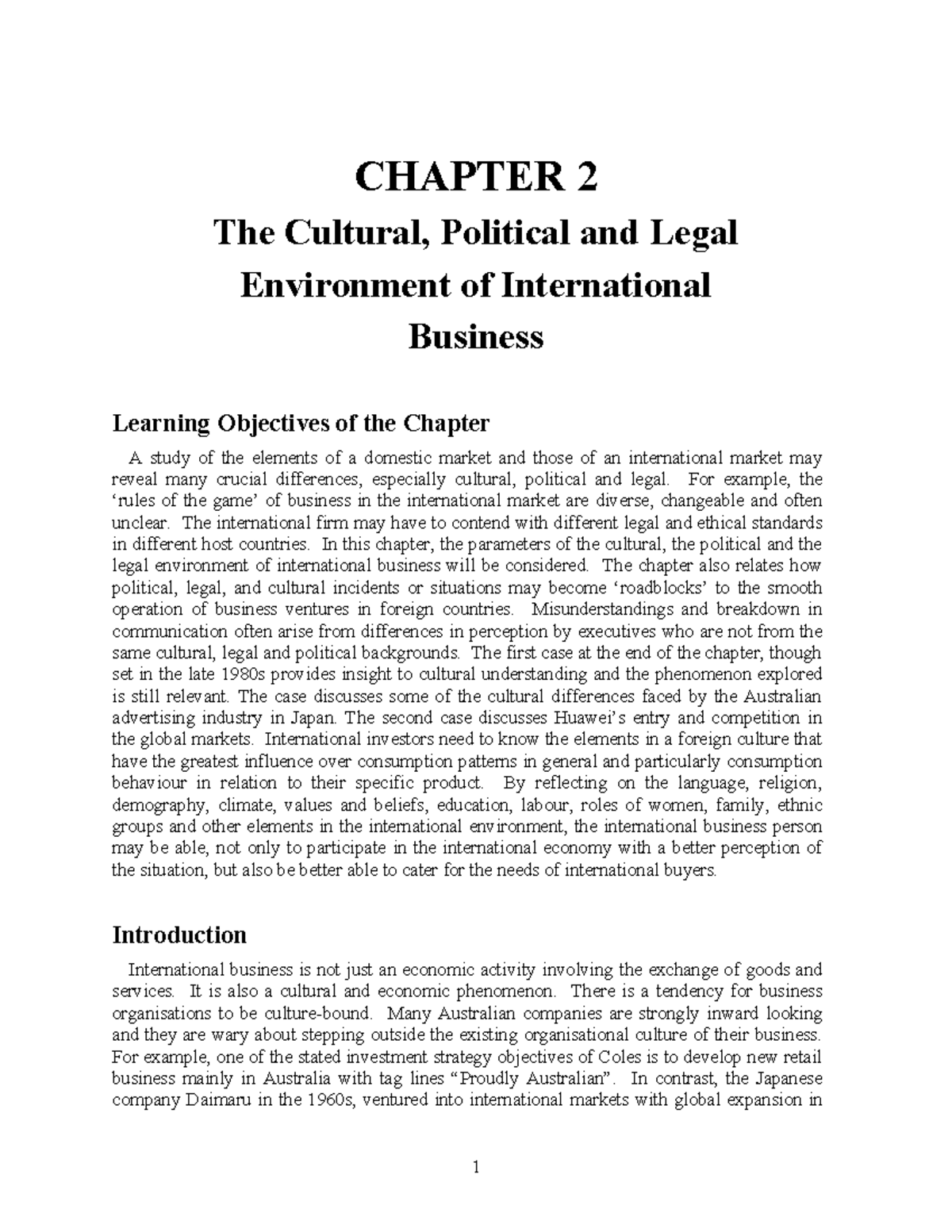 CHAPTER 2: Cultural, Political, and Legal Environments in Int'l ...