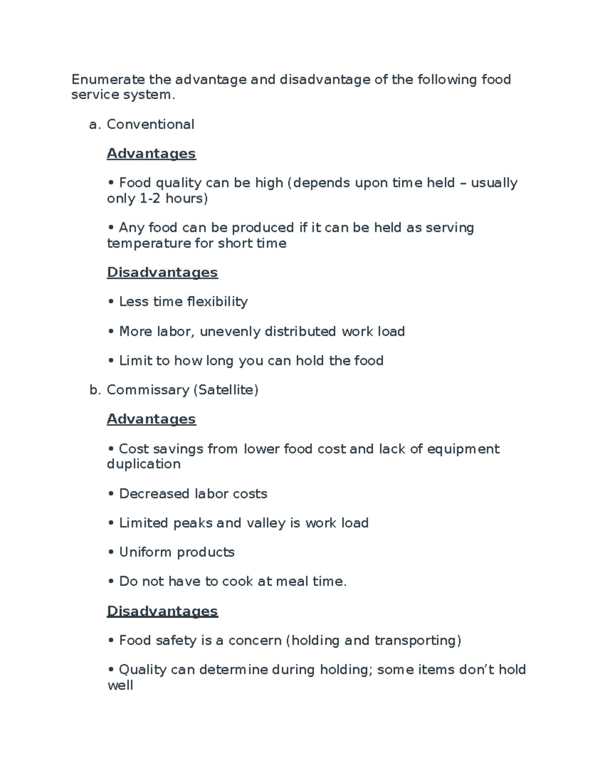 Food Service System Analysis: Pros & Cons of Various Models - Studocu