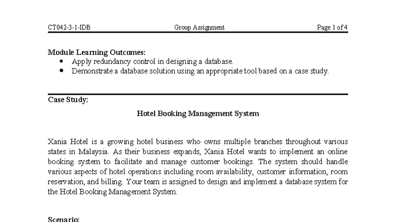 Group Assignment: Database Design for Hotel Booking System (072025) - Studocu