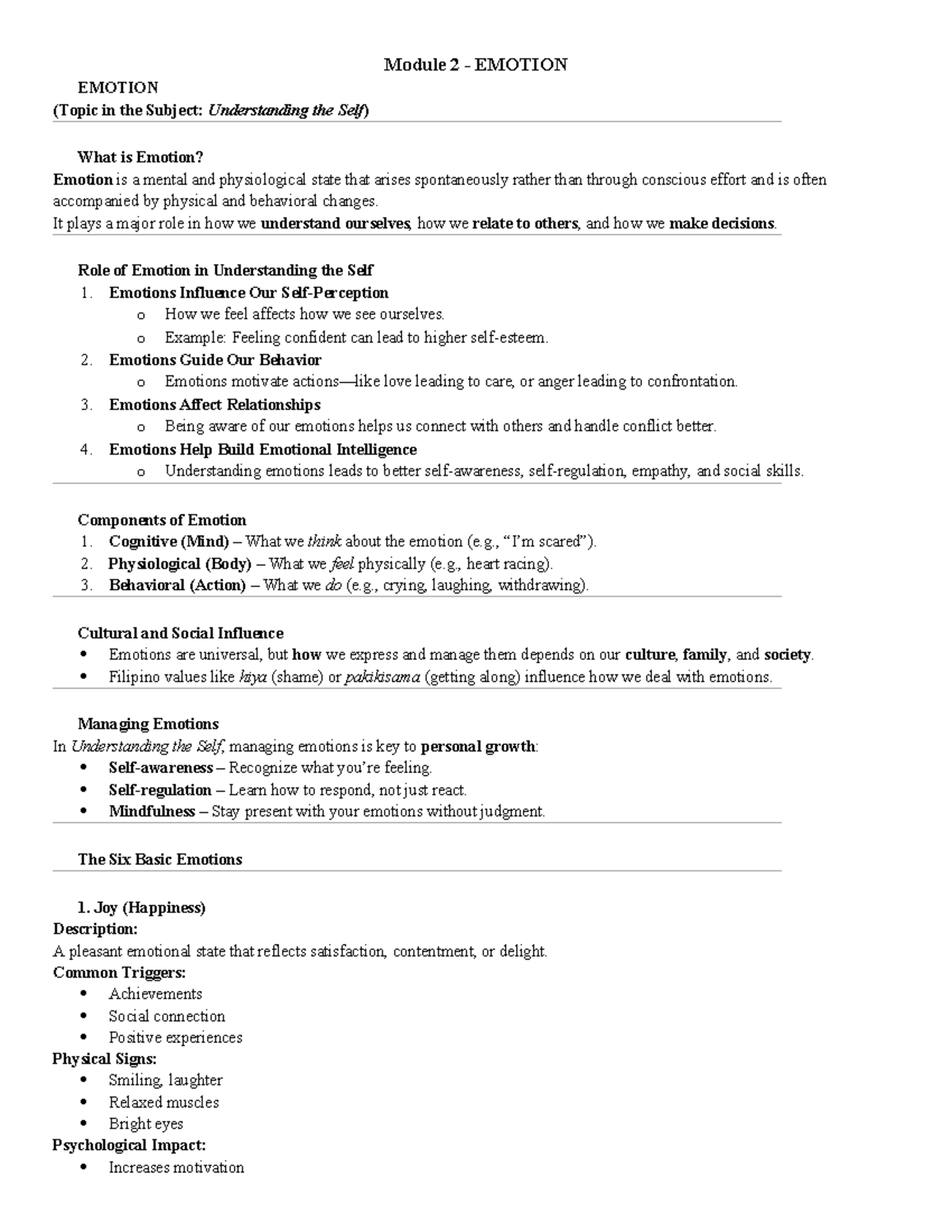Module 2 Final UTS: Understanding Emotion and Stress - Studocu