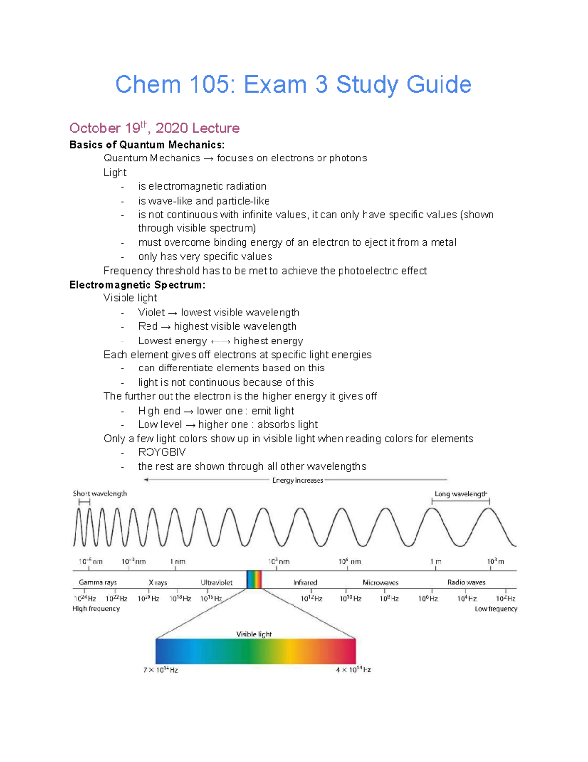 Chem 105: Comprehensive Exam 3 Study Guide & Key Concepts - Studocu