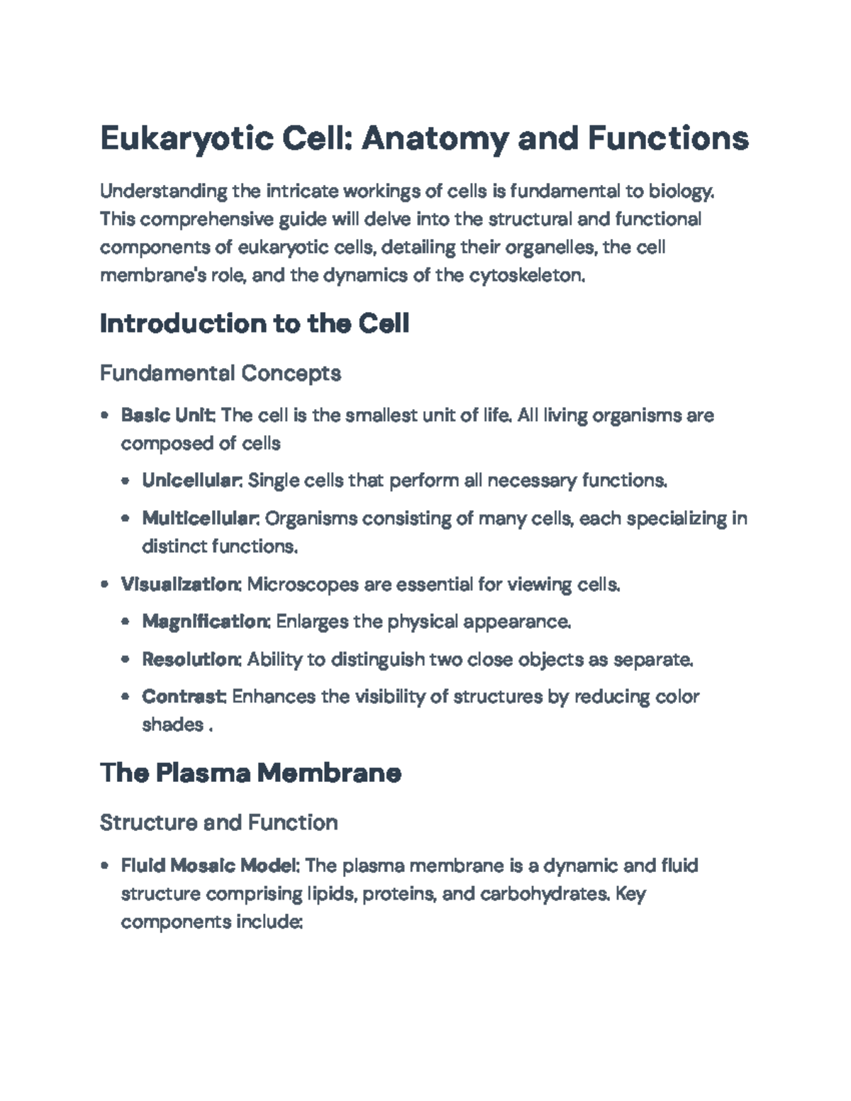 Eukaryotic Cells: Structure, Functions, and Organelles Overview - Studocu