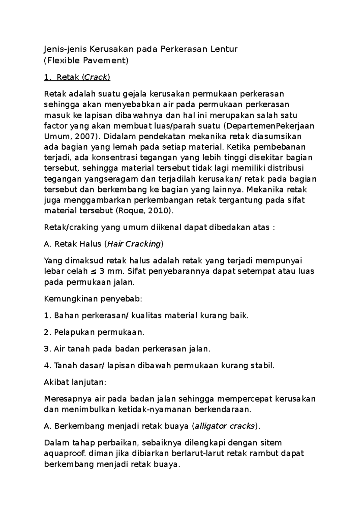 Kerusakan pada Perkerasan Lentur: Jenis dan Perbaikan Jalan - Studocu