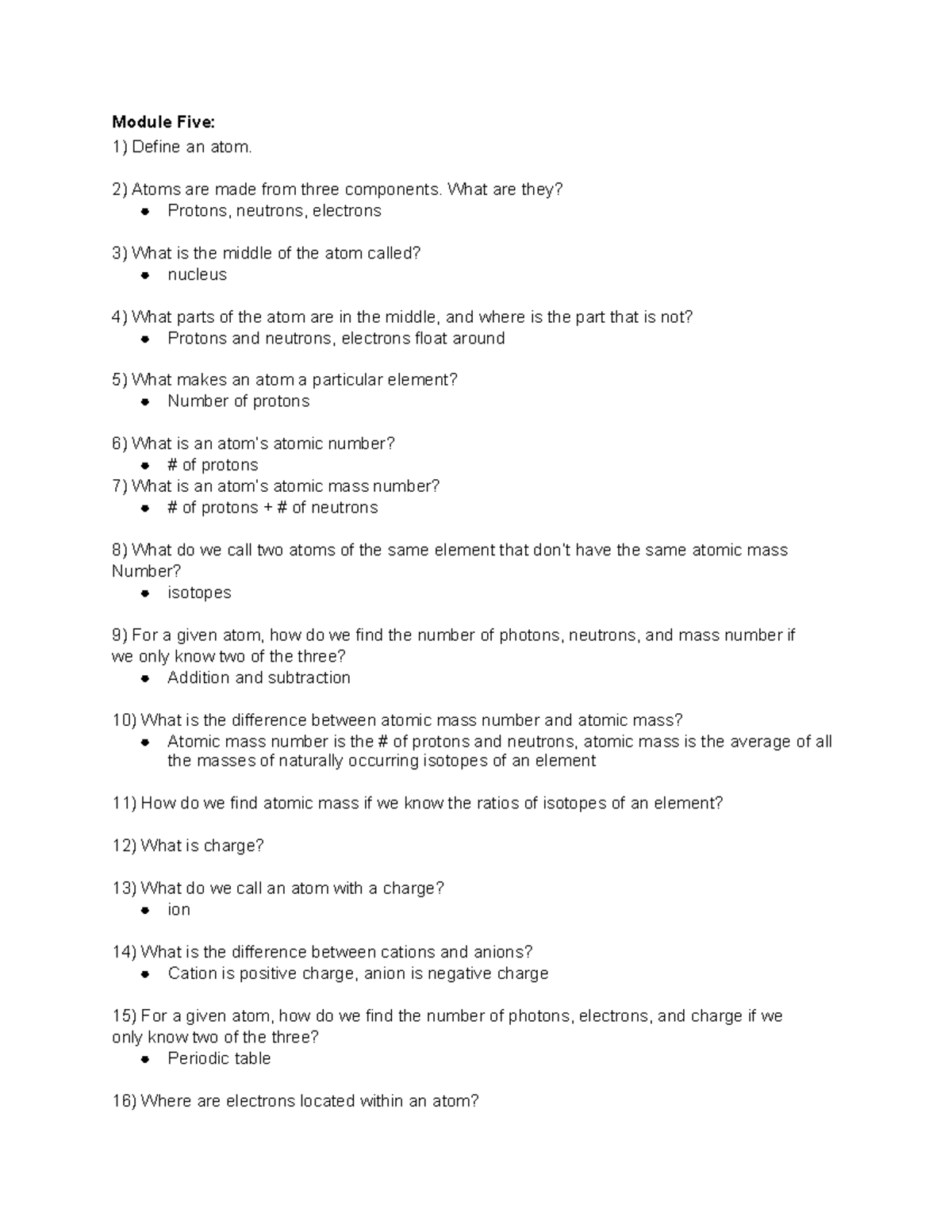 Chemistry 101: Modules 5-8 Concepts & Definitions Study Guide - Studocu