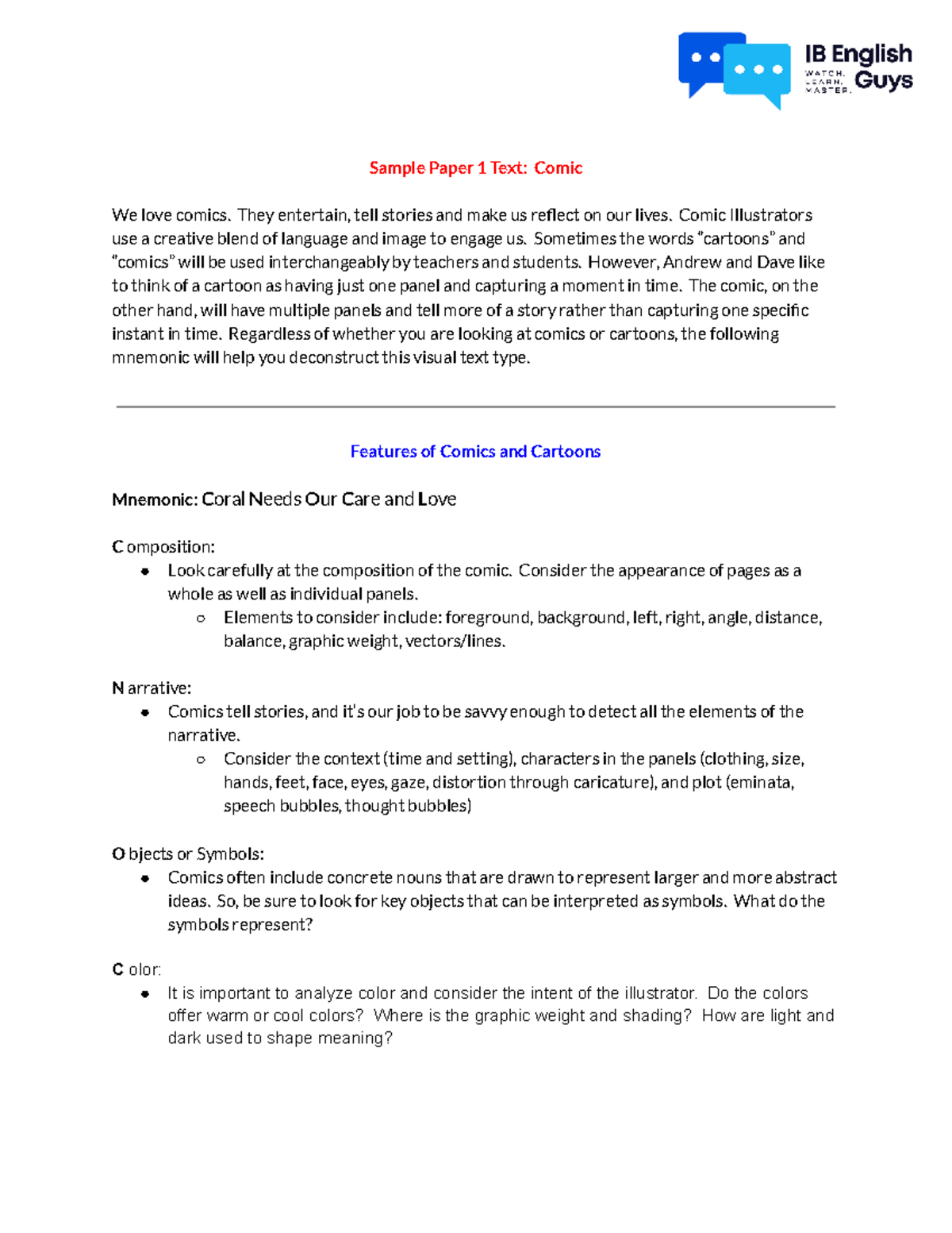 Ib English Sample Paper 1 Comic Analysis And Close Reading Studocu
