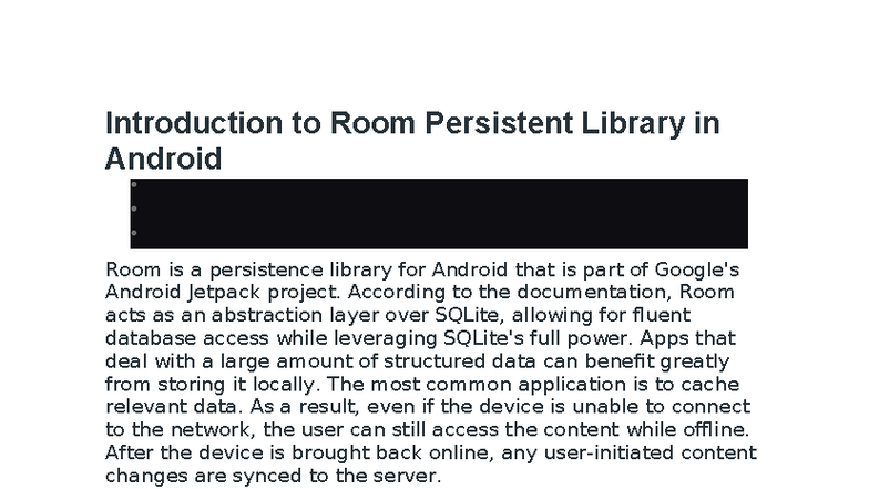 Room Persistent Library in Android: An Introduction to Room - Studocu