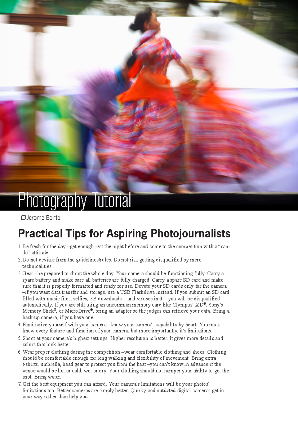 Photojournalism Tips & Techniques: Tutorial 1 by Jerome Bonto - Studocu