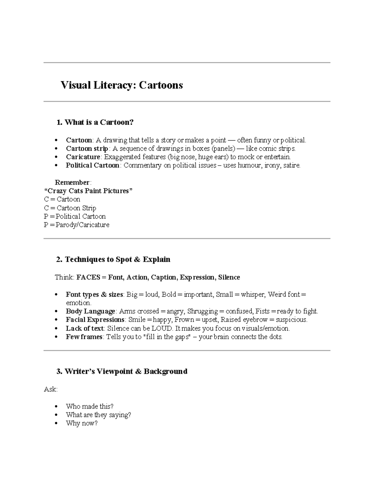 Visual Literacy: Cartoon Notes (Course Code: VL-101) - Studocu