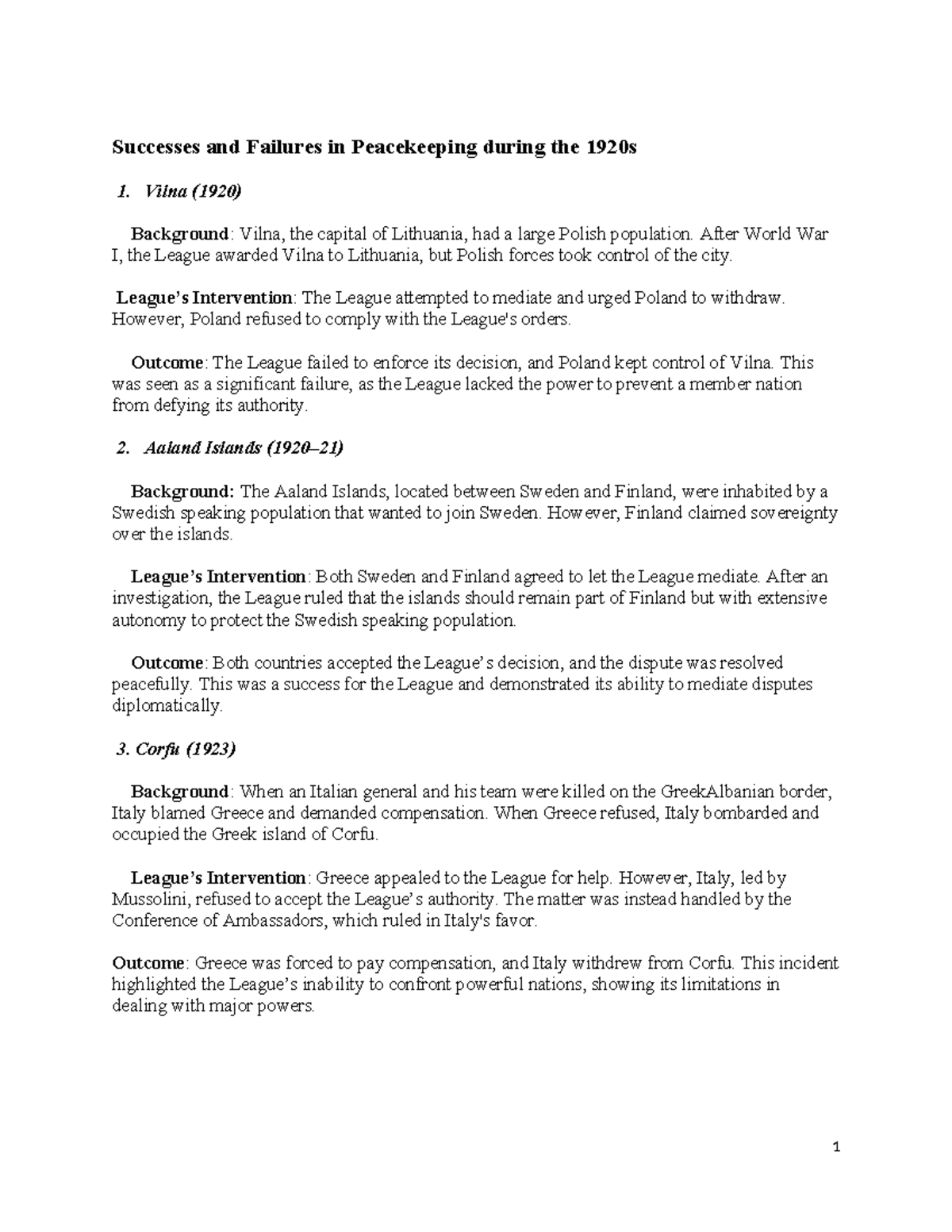 Successes and Failures of the League of Nations in 1920s Peacekeeping ...