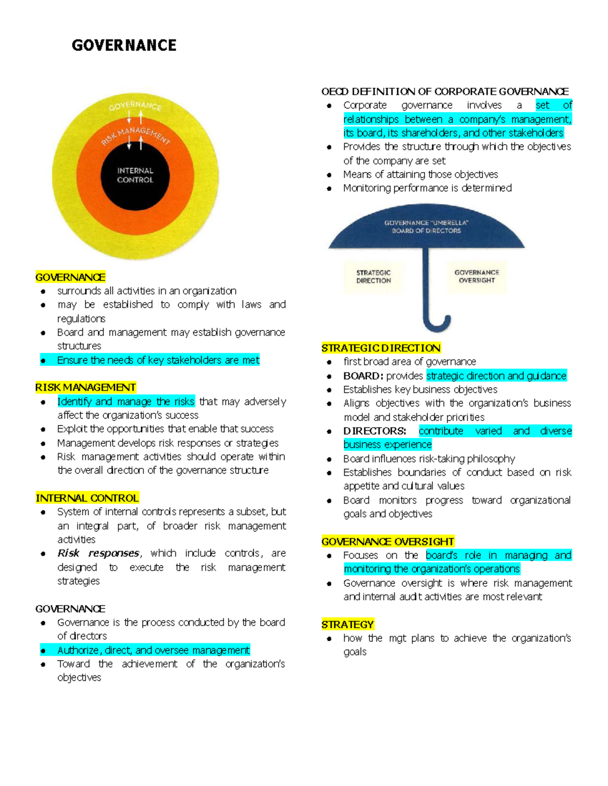 GOVERNANCE AND RISK MANAGEMENT: OECD CORPORATE GOVERNANCE FRAMEWORK ...