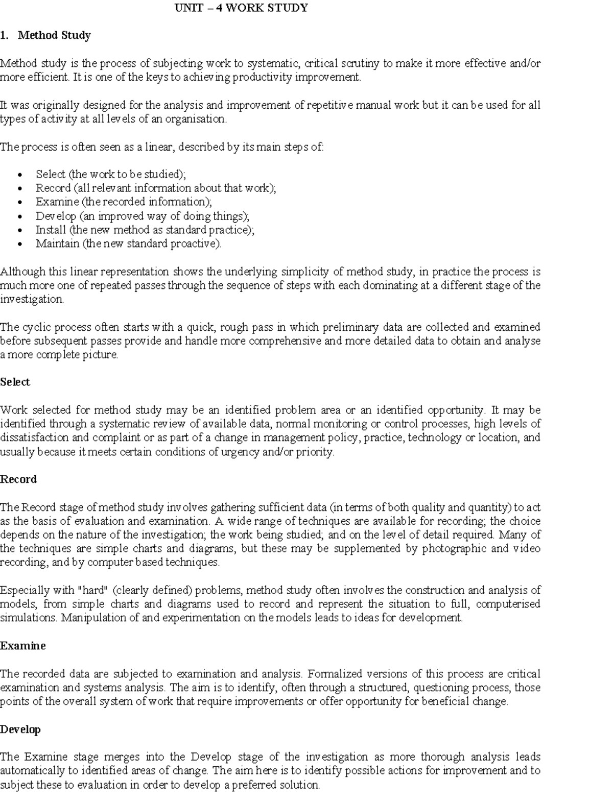 IM UNIT 4: Method Study and Work Measurement in Industrial Management ...