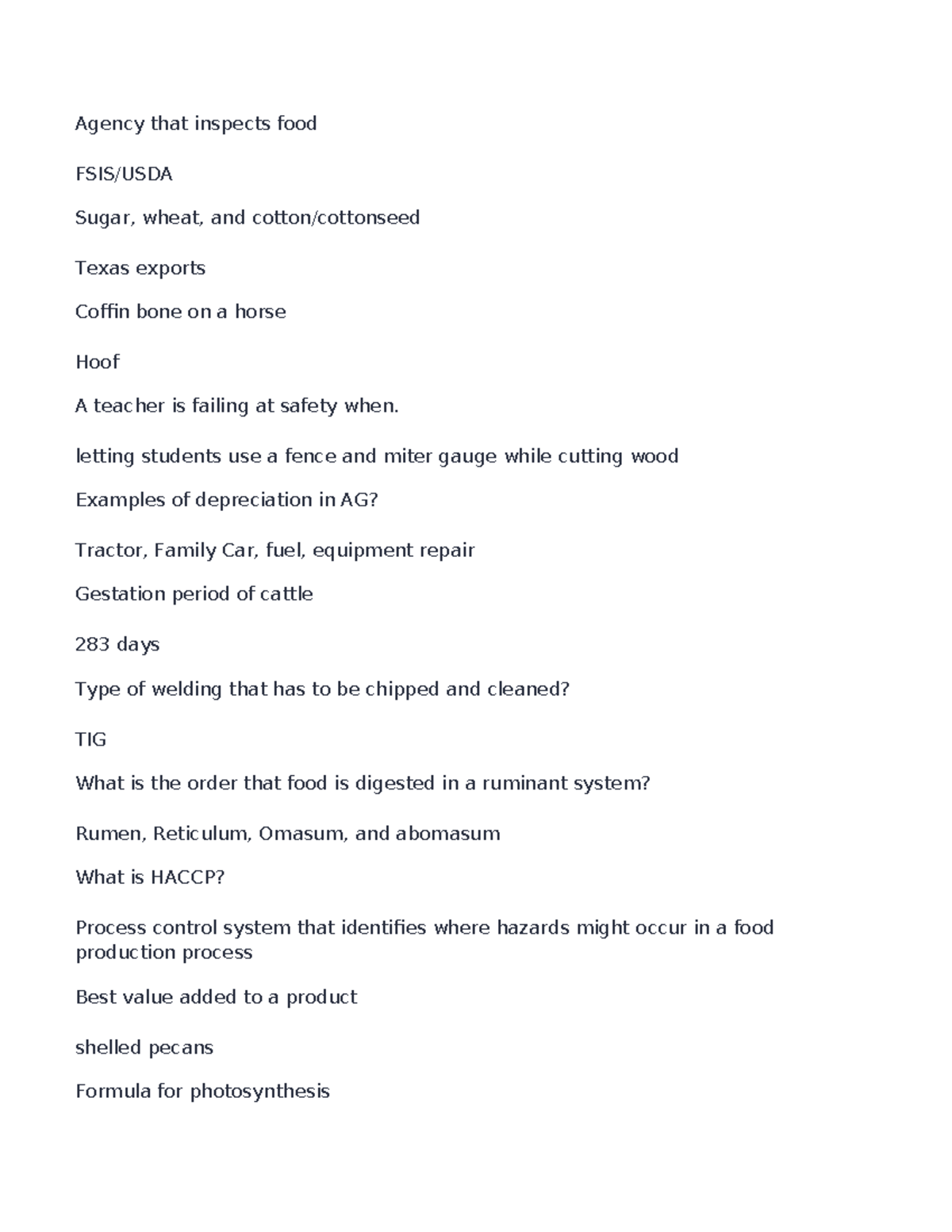 Midterm Study Guide for Course Code XYZ 101: Key Concepts and Topics - Agency that inspects food ...