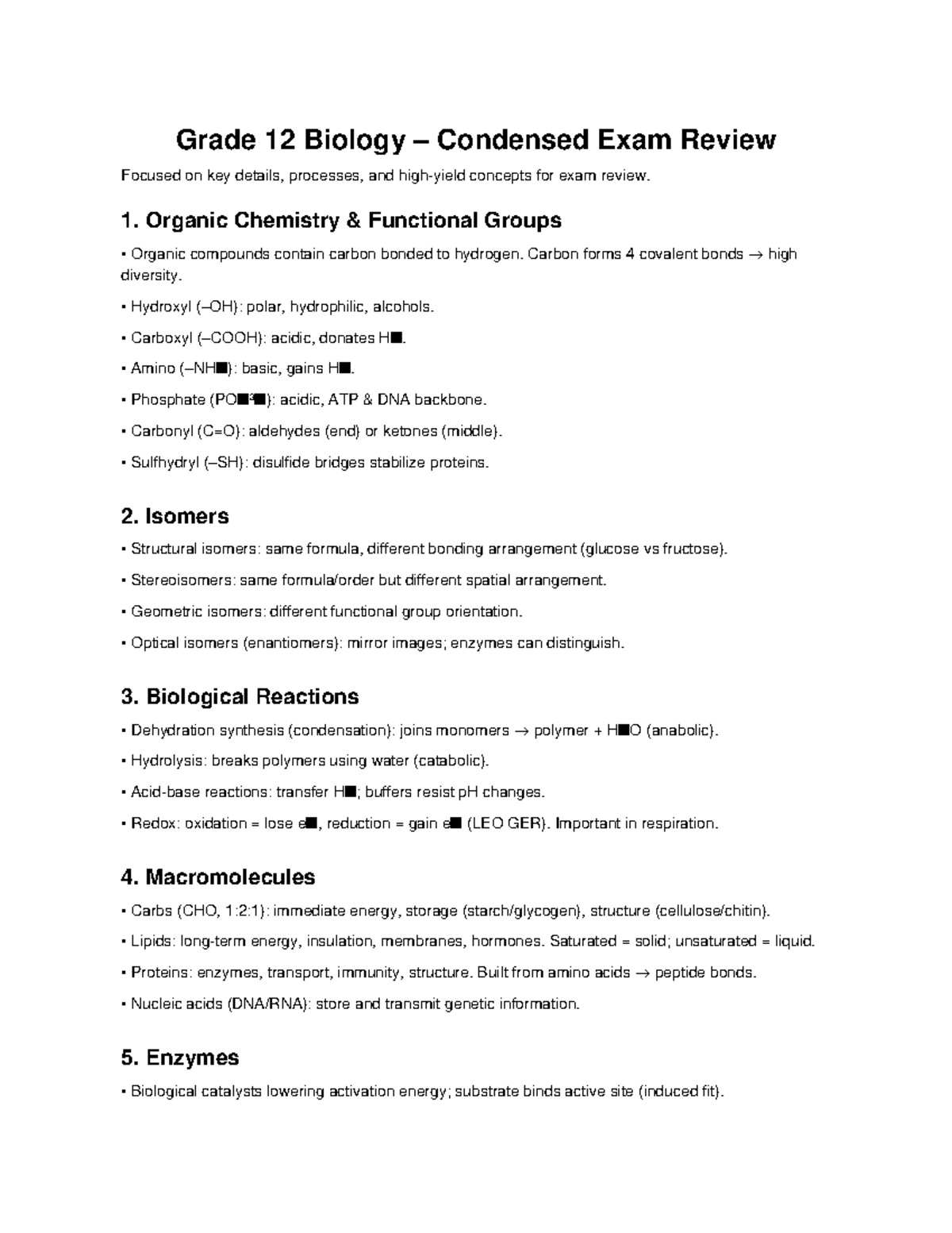 Grade 12 Biology Final Exam Review: Key Concepts & Processes - Studocu