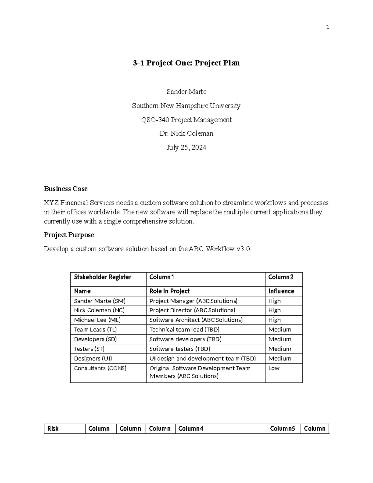 QSO-340 Project One: Comprehensive Project Plan and Scope Analysis ...