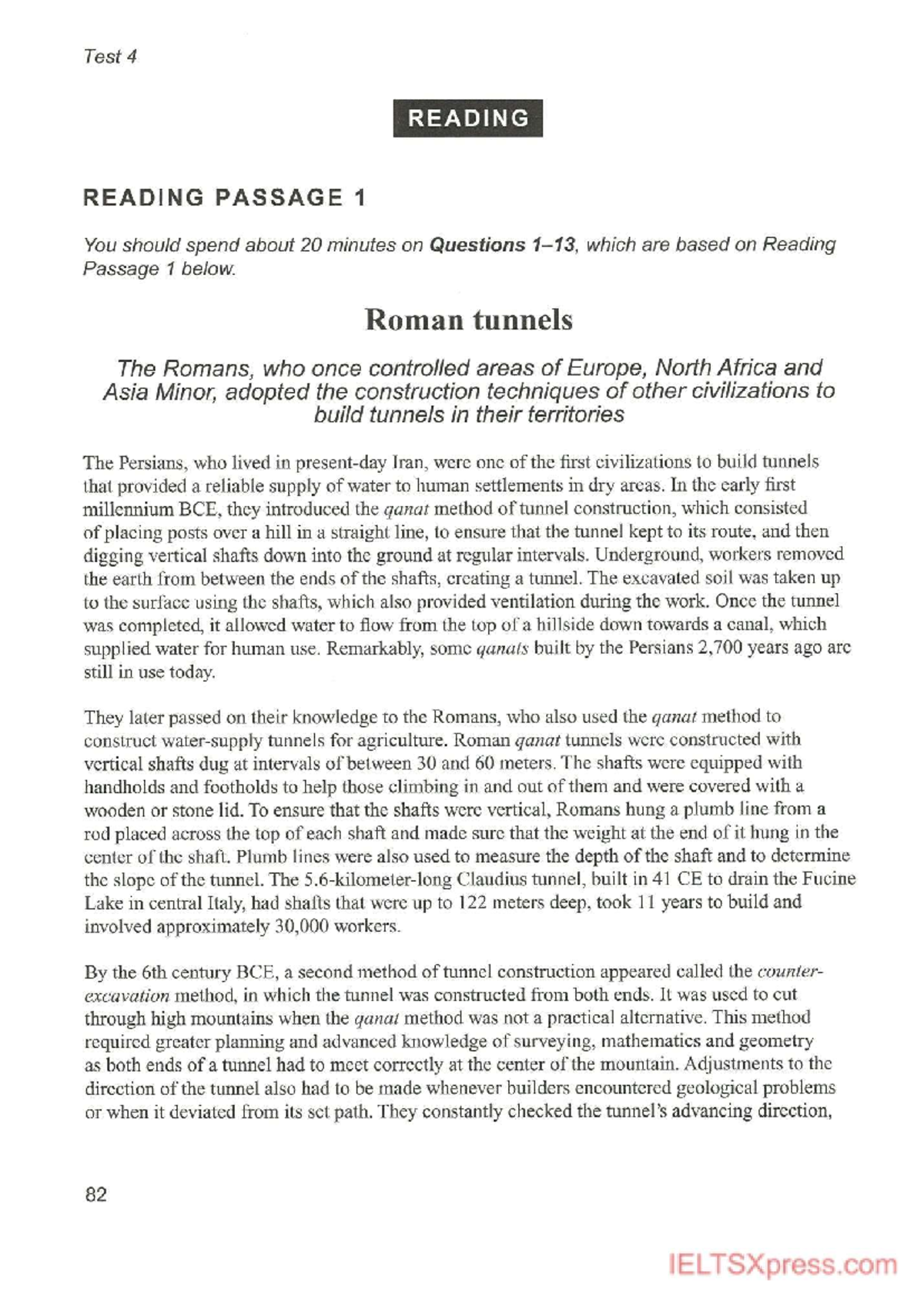 Test 4 Reading Passage 1: Roman Tunnel Construction Techniques - Studocu