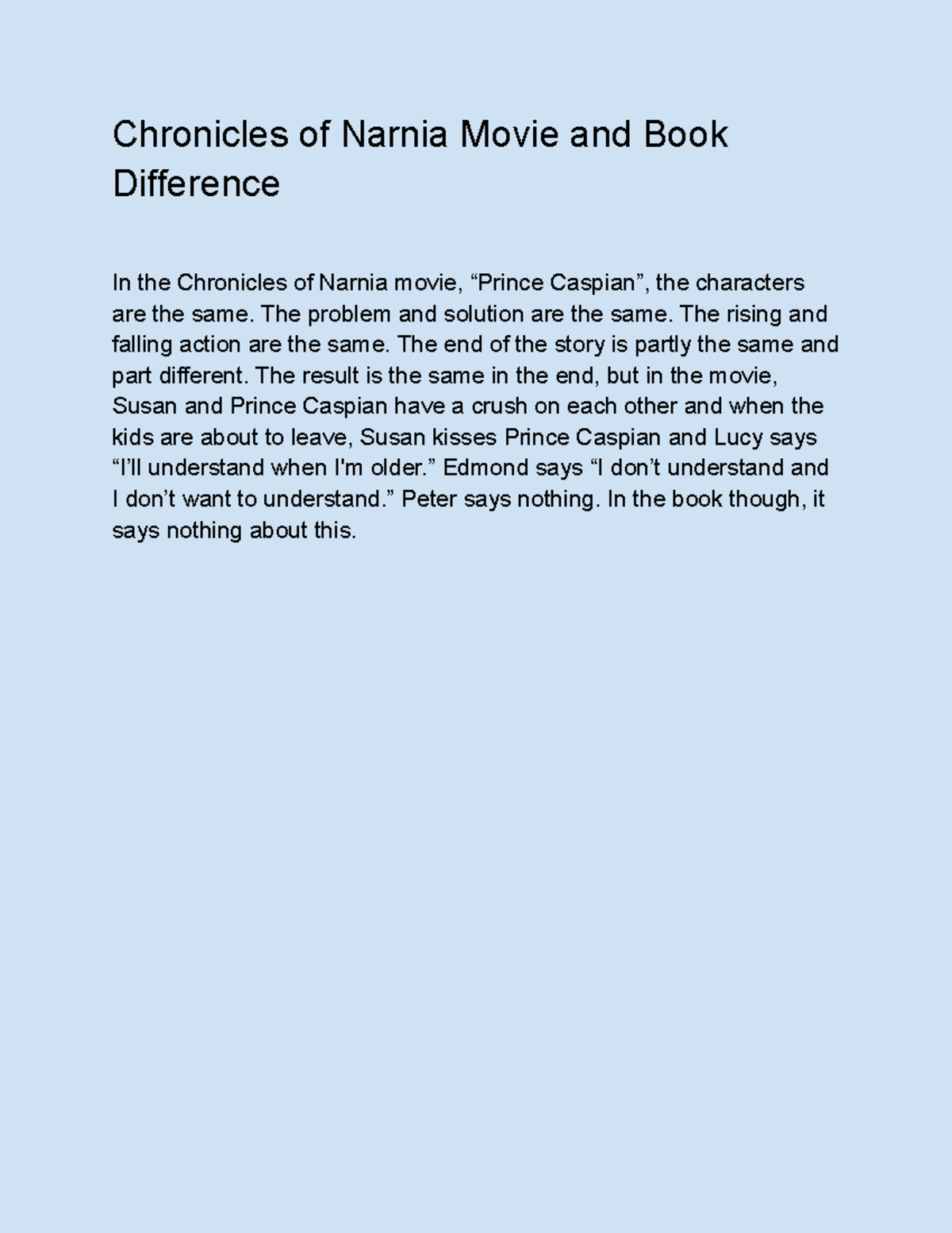 C.S. Lewis' Chronicles of Narnia: Movie vs. Book Comparison Essay - Studocu
