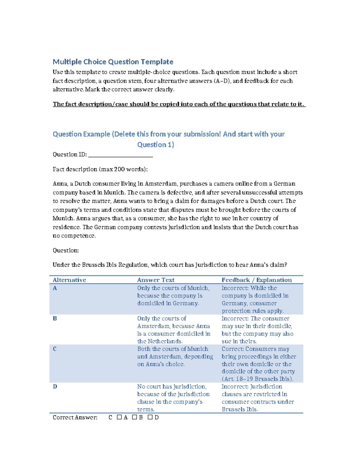 MCQ Template for Legal Jurisdiction (Course Code: LAW101) - Studeersnel