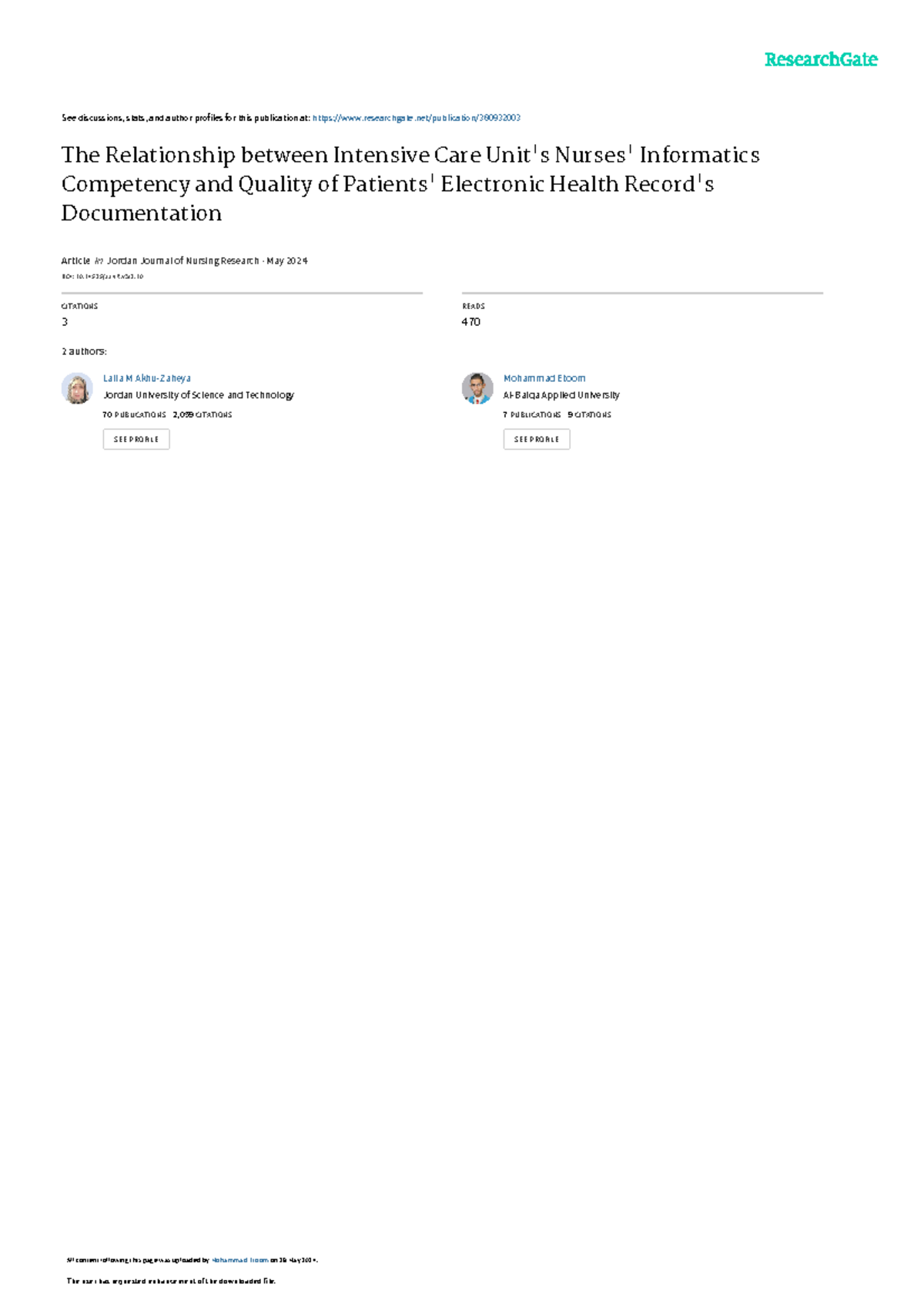 The Relationship between ICU Nurses' Informatics Competency and EHR Quality - Studocu