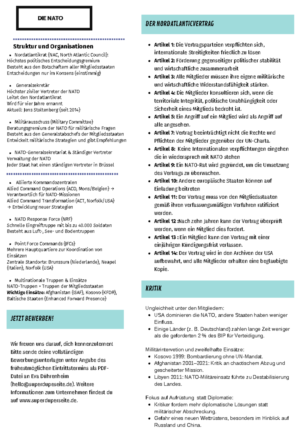 NATO-Struktur und Organisationen: Ein Handout zur NATO (DIE) - Studocu